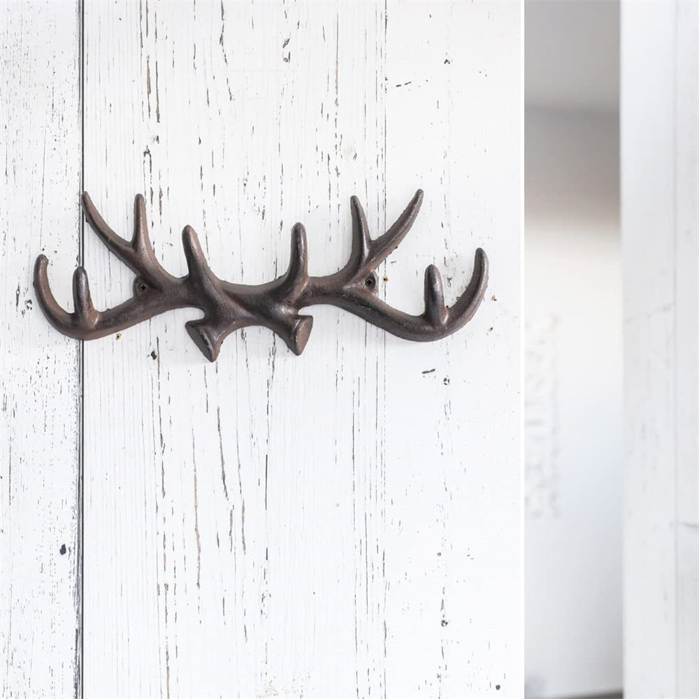 Millwood Pines Vintage Cast Iron Antler Wall Hanging Hook With Antique ...
