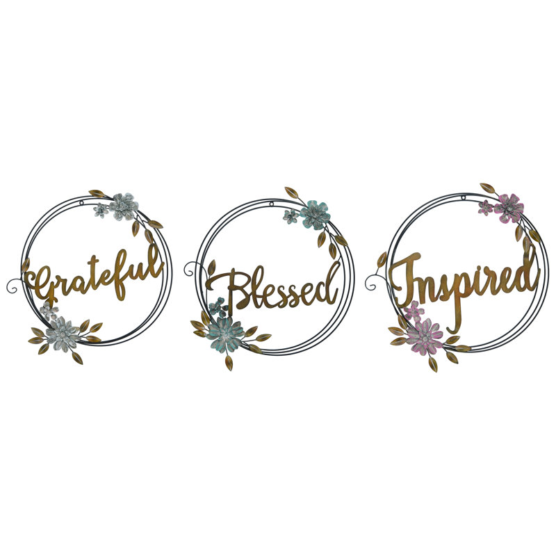 Winston Porter Metal Wire Wreath Word Succulent Wall Art Set of 3 | Wayfair