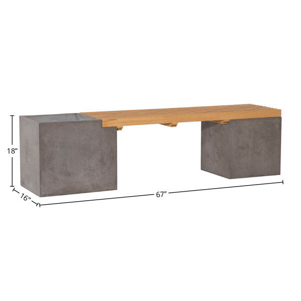 Joss & Main Airmont 67" Indoor-Outdoor Concrete and Teak Planter Bench ...