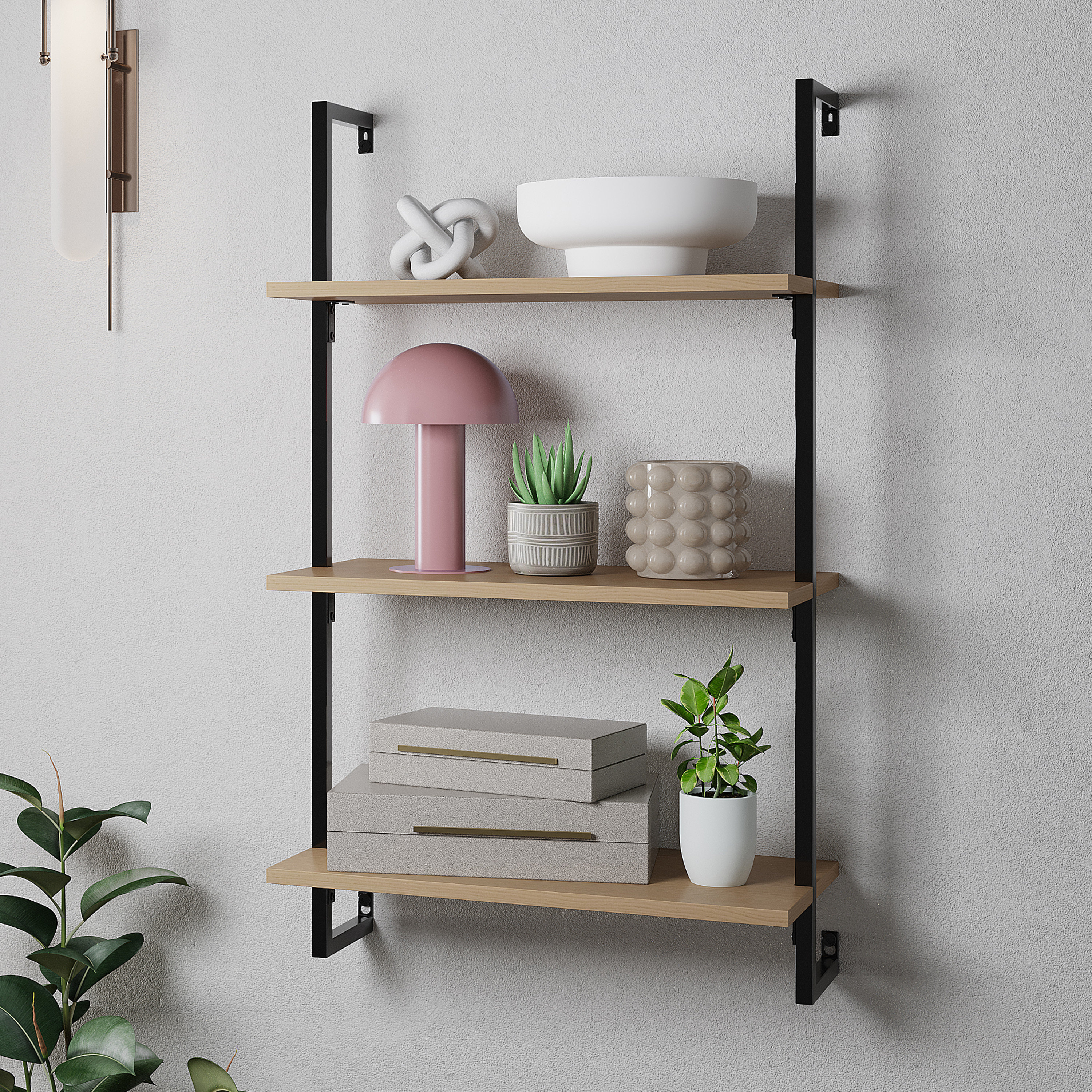 happimess Honoria Classic Industrial 3-Shelf Wood Wall-Mounted Open ...