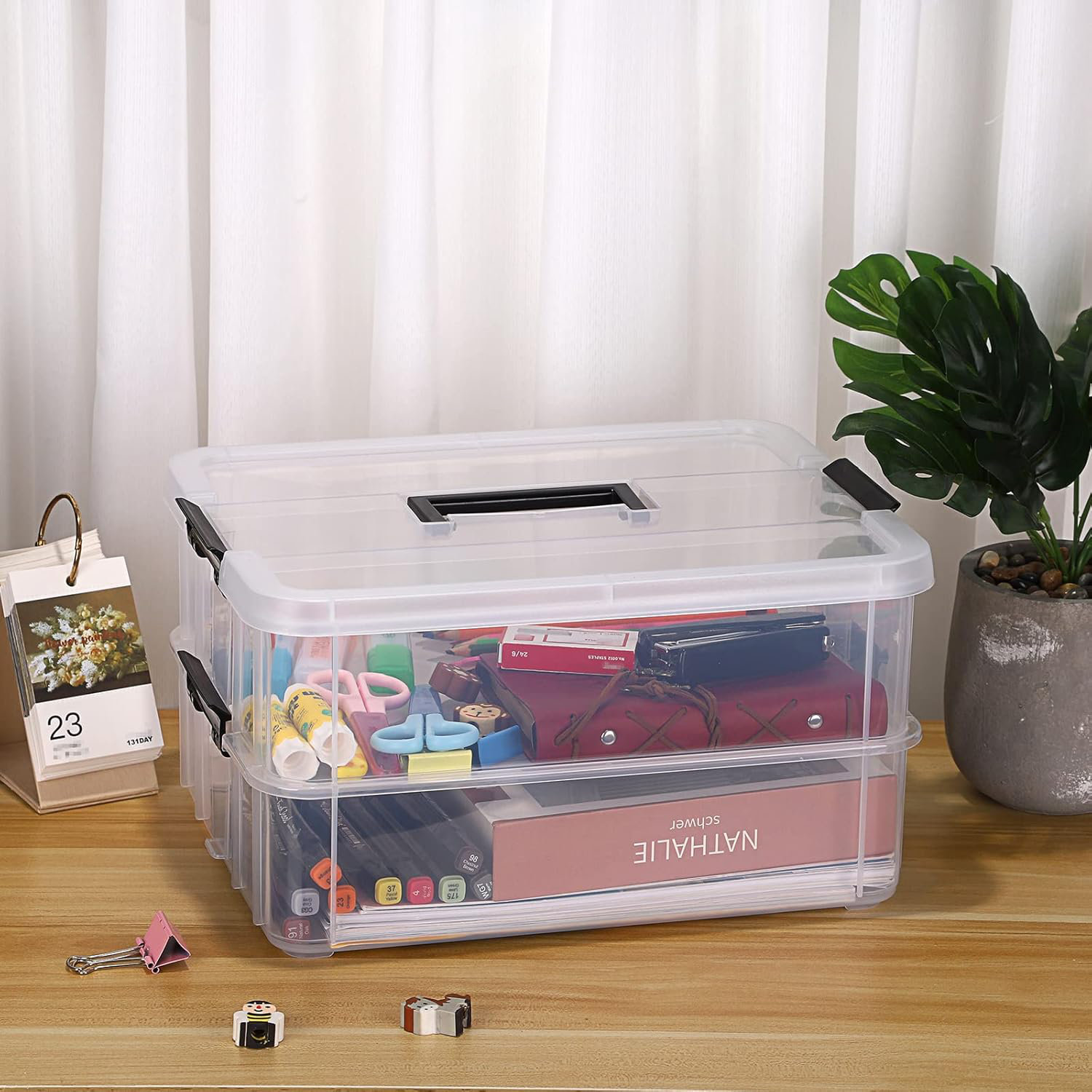 Rebrilliant 2-Tiers Stack Carry Storage Box With Handle, Transparent ...