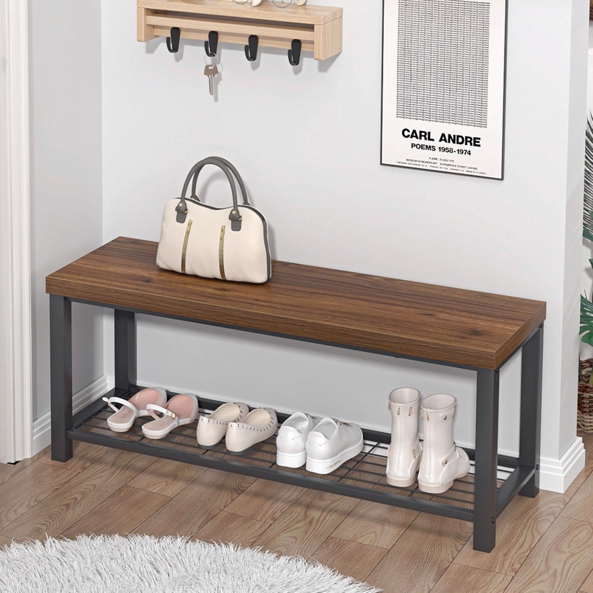 Hokku Designs Modern Entryway Bench, Rustic Wood And Metal Shoe Storage ...