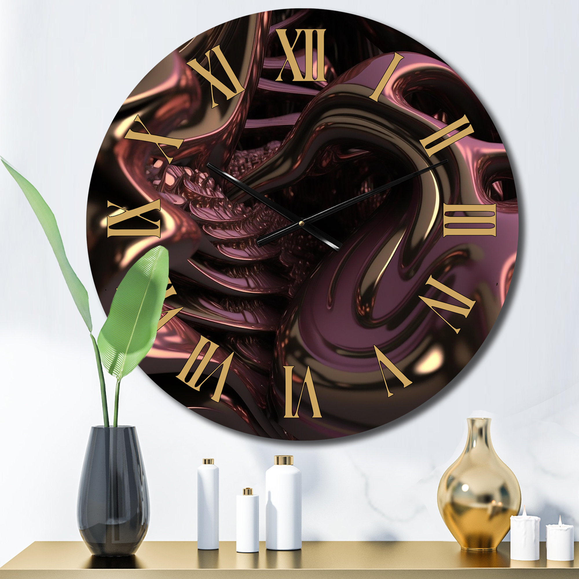 DesignArt Futuristic Labyrinth Gold Maze Matrix Metal Wall Clock | Wayfair