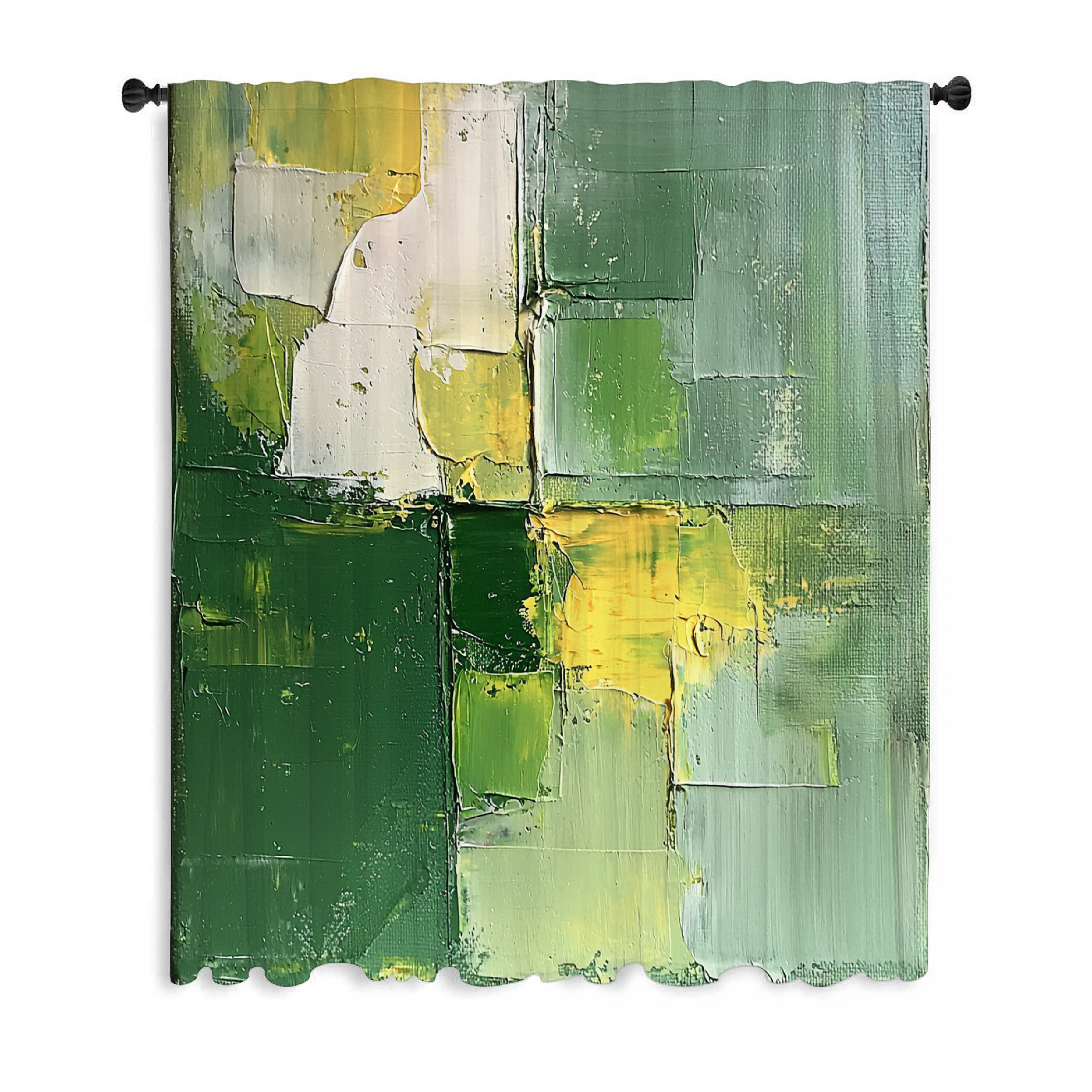 Hokku Designs Green Blocks Window Curtains, Abstract Blockout & Sheer ...