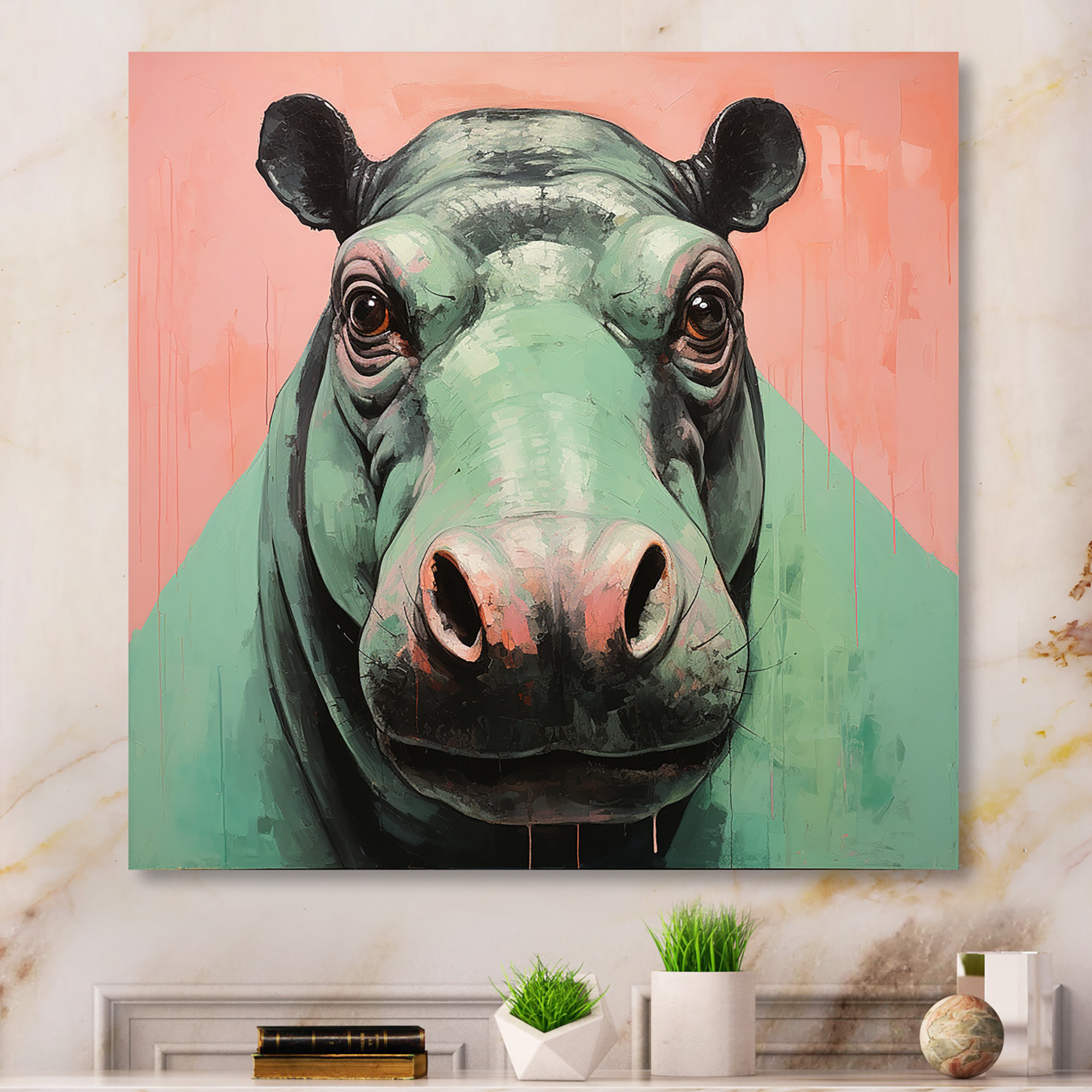 Bungalow Rose Colorful Hippopotamus Portrait - Hippopotamus Wall Art ...