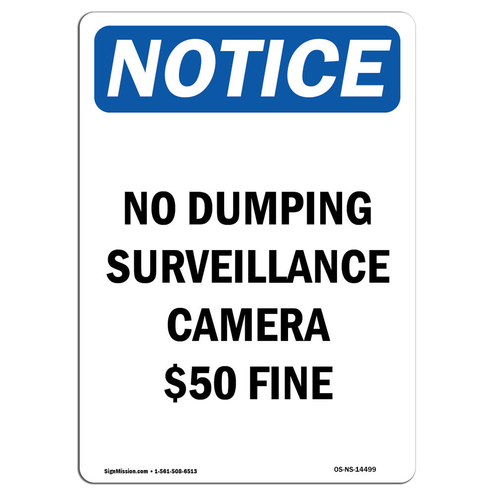 SignMission No Dumping Surveillance Camera Fine Sign | Wayfair