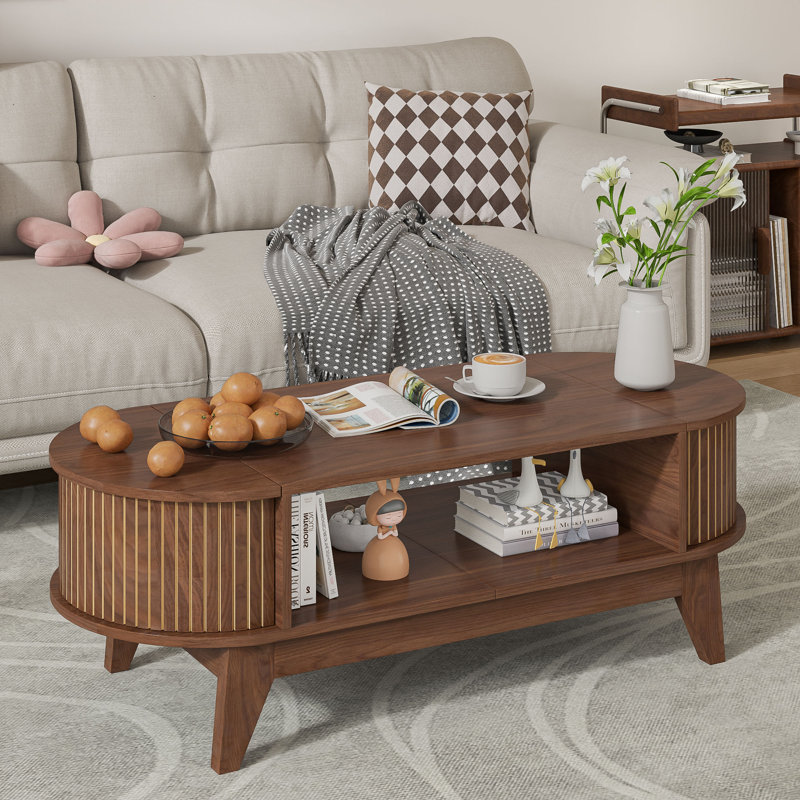 George Oliver 46.45" Oval Shaped Coffee Table With Storage, Fluted ...