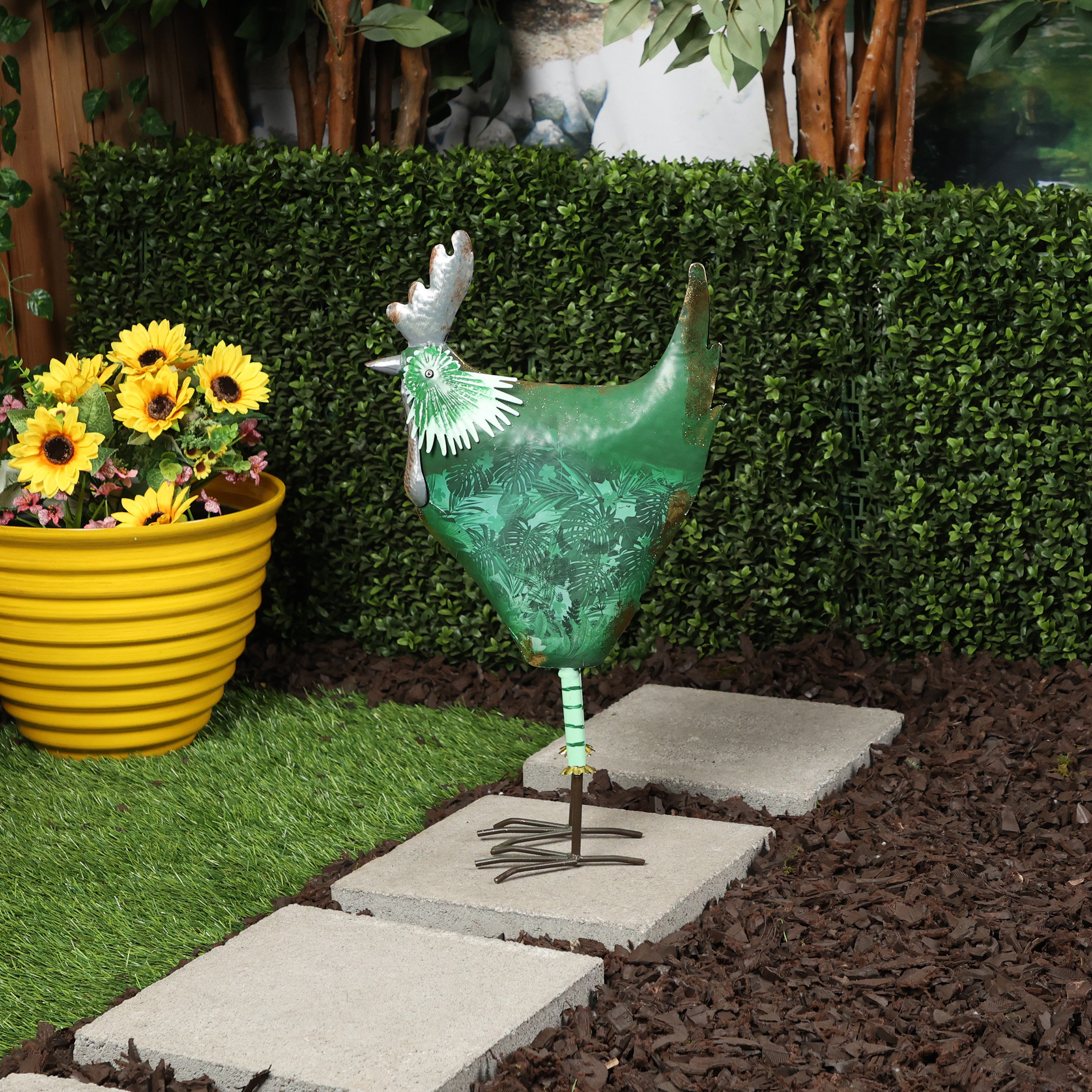 Arlmont & Co. 23"H Metal Cottage Farm Hen Decor Statue for Garden ...