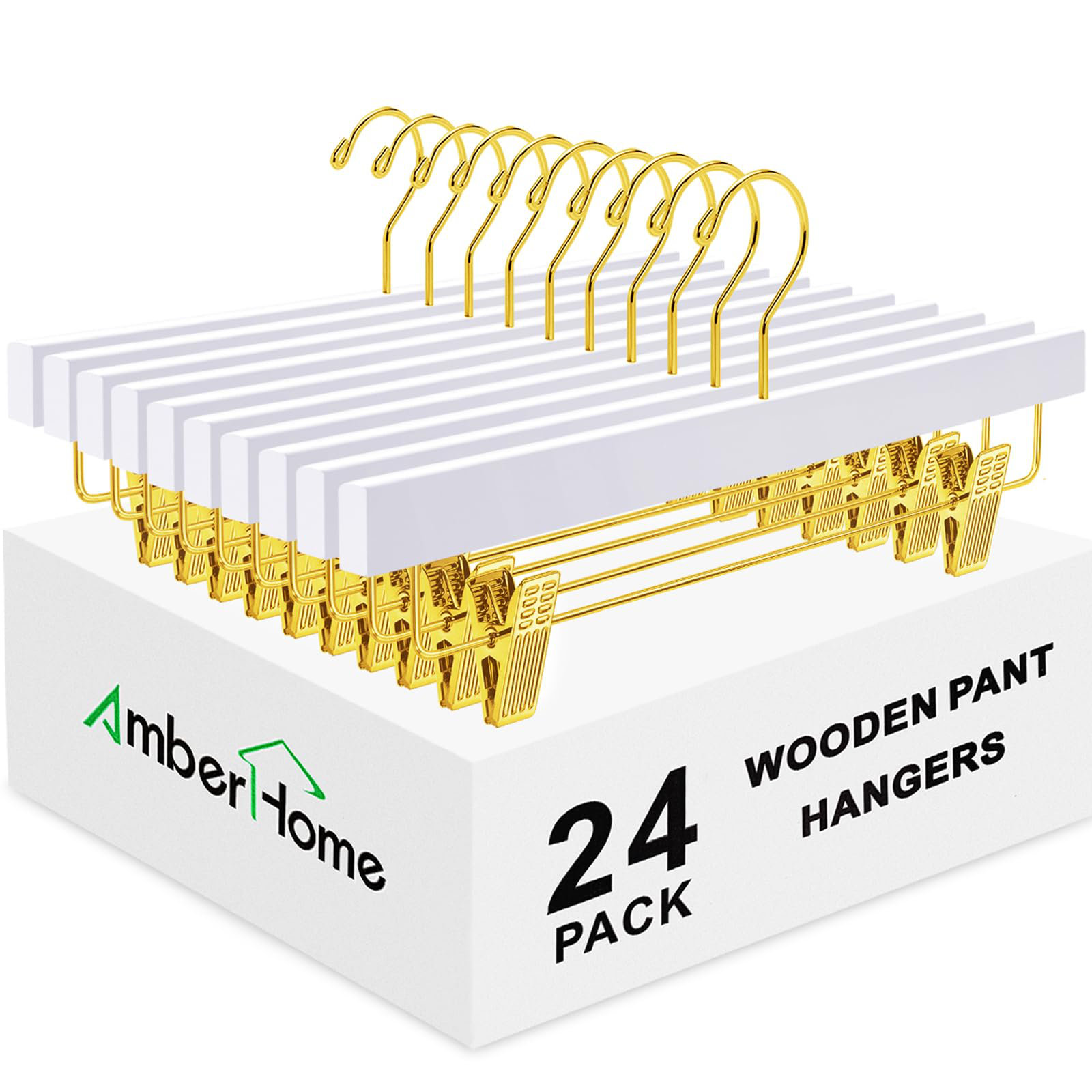 Rebrilliant 24 Pack White Wooden Pants Tomeka With Gold Clips, Wood ...