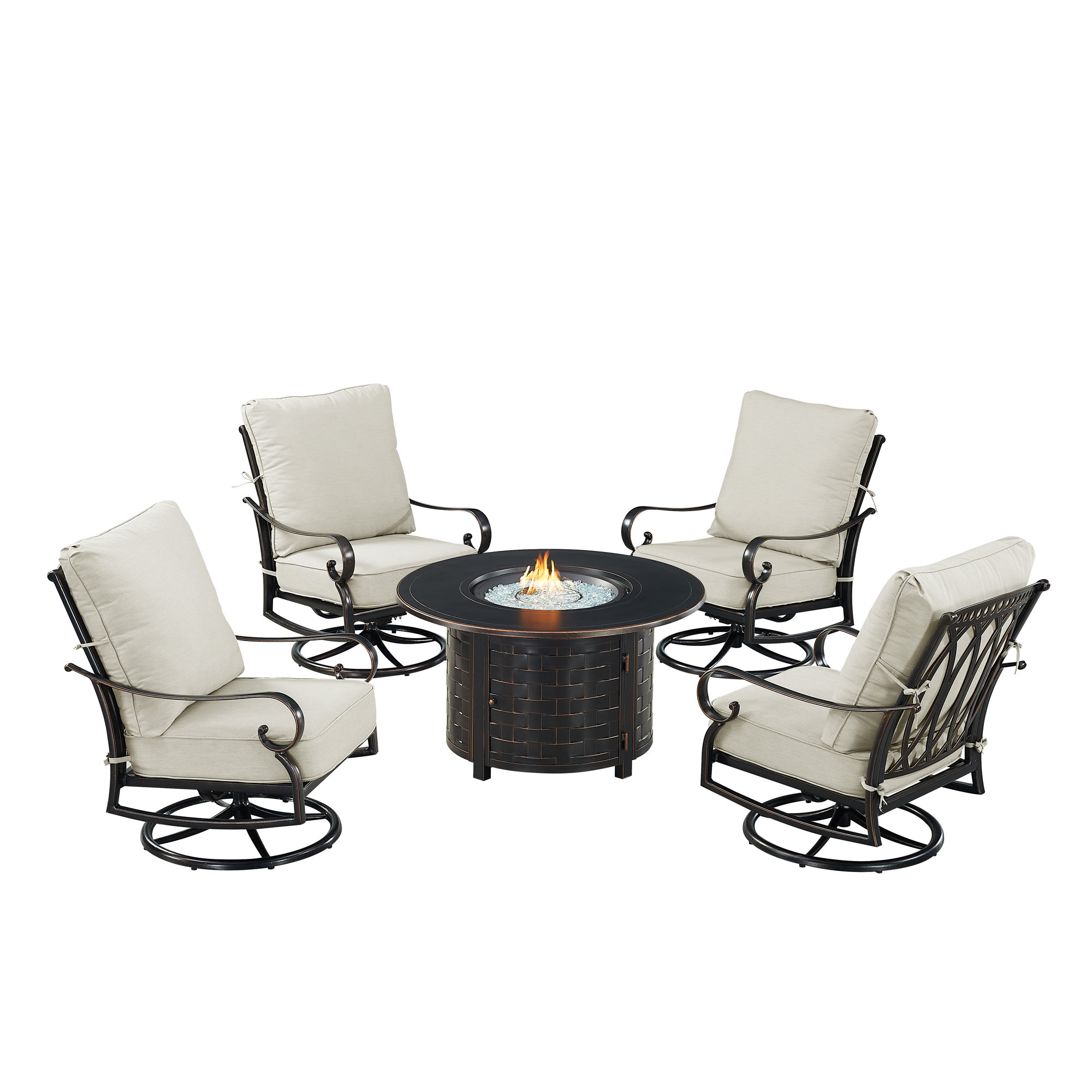 Oakland Living Black Aluminum Fire Table Set with Four Club Chairs ...