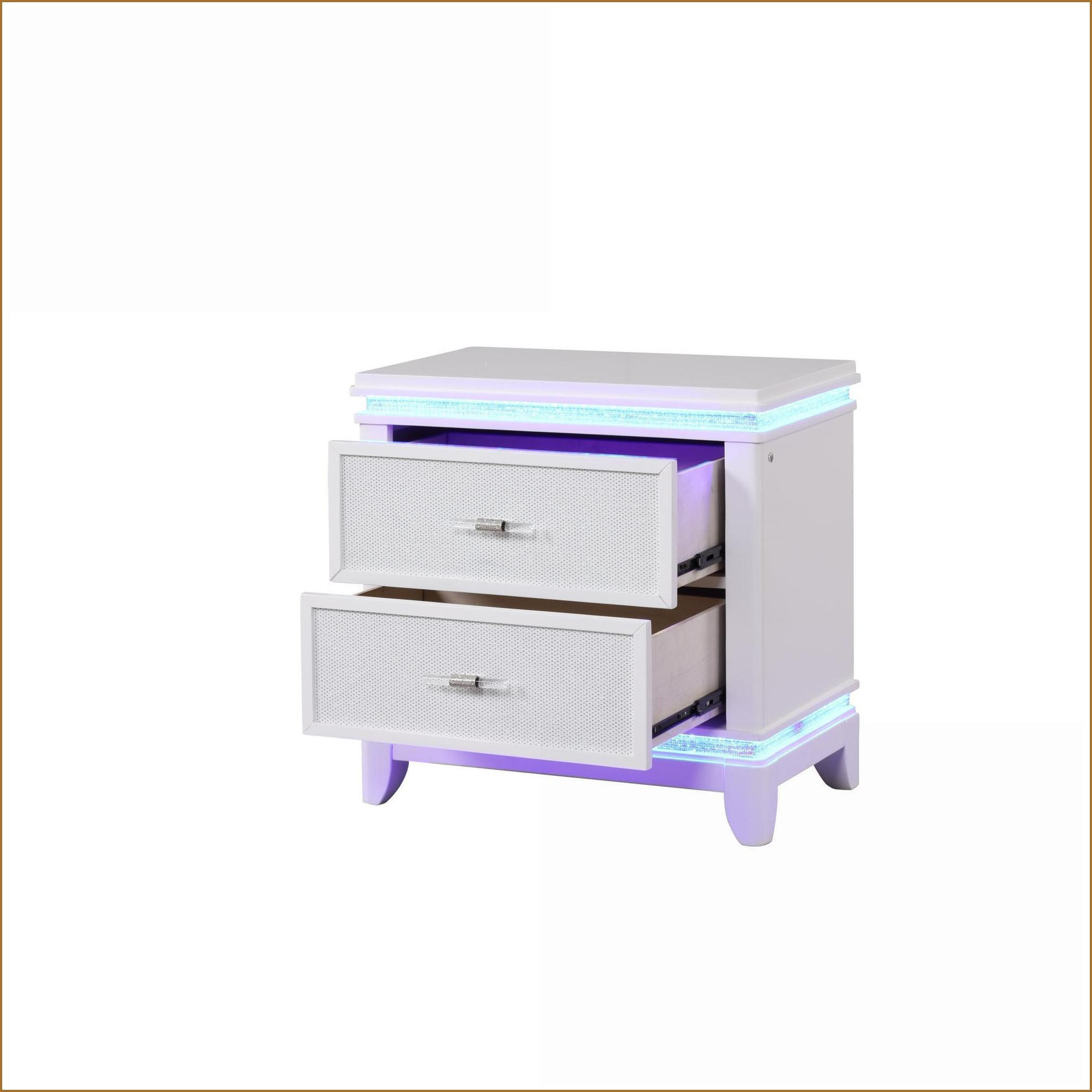 Mercer41 Modern 2-Drawer White Nightstand with LED & Mirror Front | Wayfair