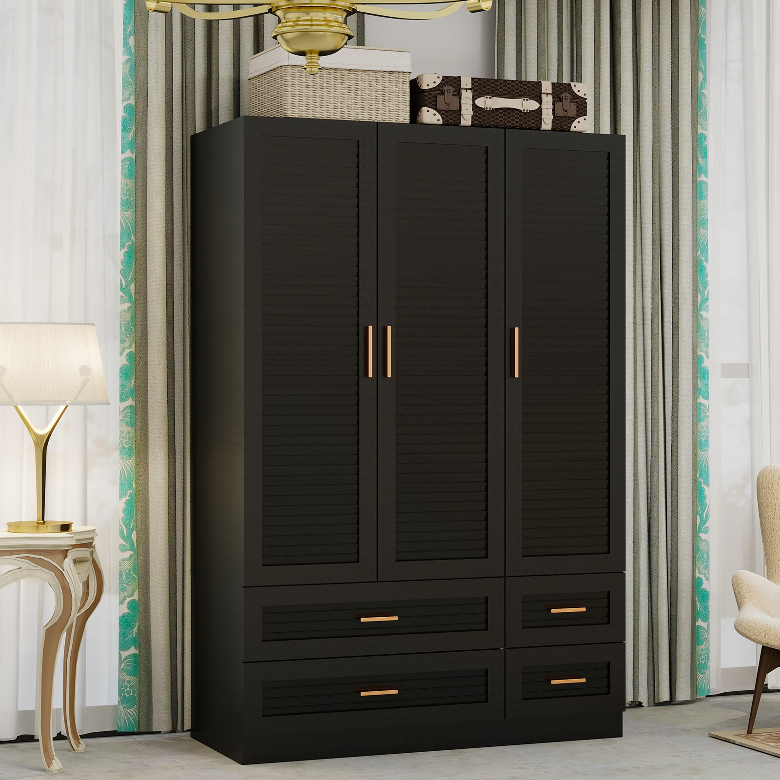 solid black wardrobe