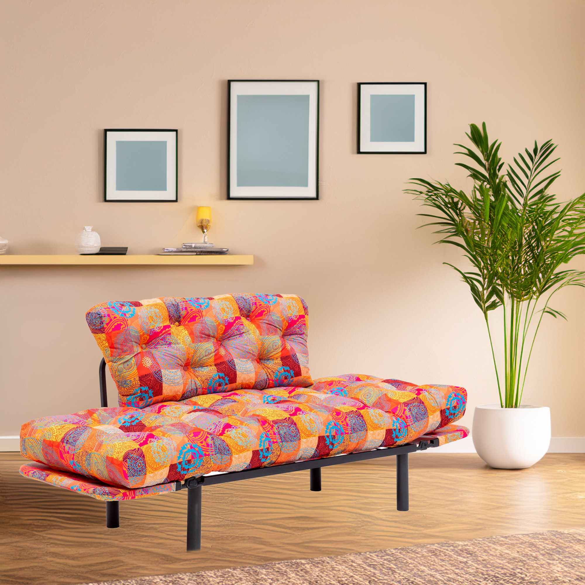 Dakota Fields Metal Frame Patchwork Digital Fabric 2-Seat Sleeper Sofa ...