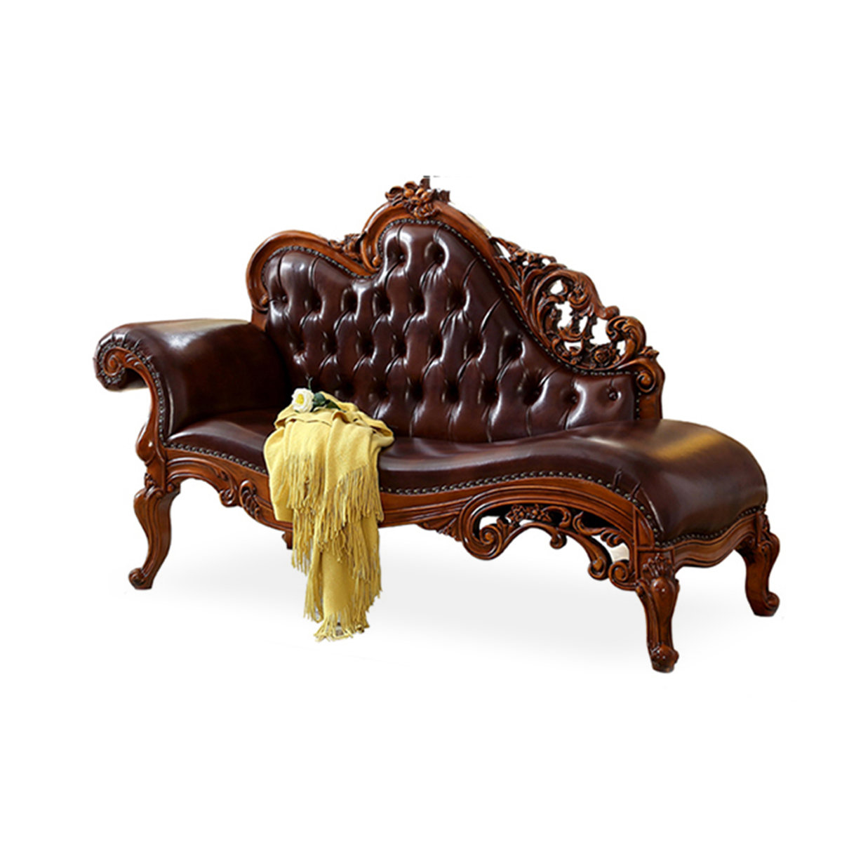 Finesse Furni American-Style Solid Wood Leather Chaise Longue Leisure ...