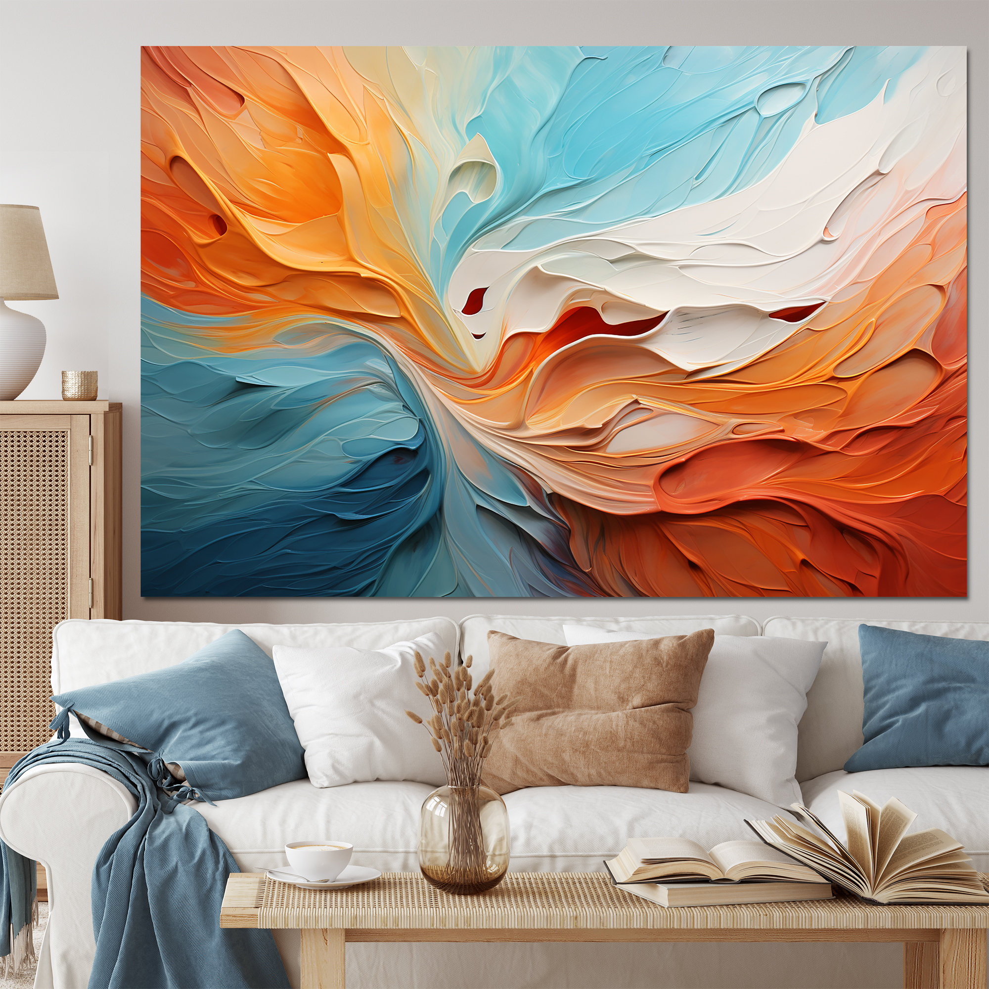 Design Art Teal Orange Bold Abstract Flow Collage I - Dams Canvas Print ...
