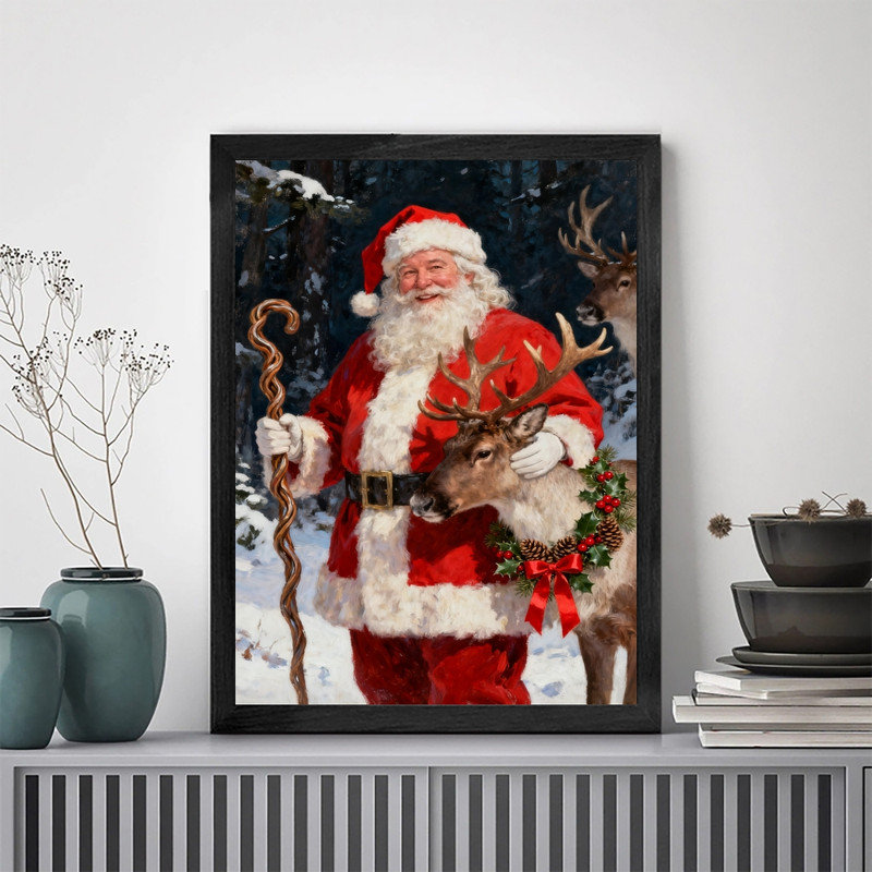 Winston Porter Black Framed Vintage Christmas Wall Art - Santa ...