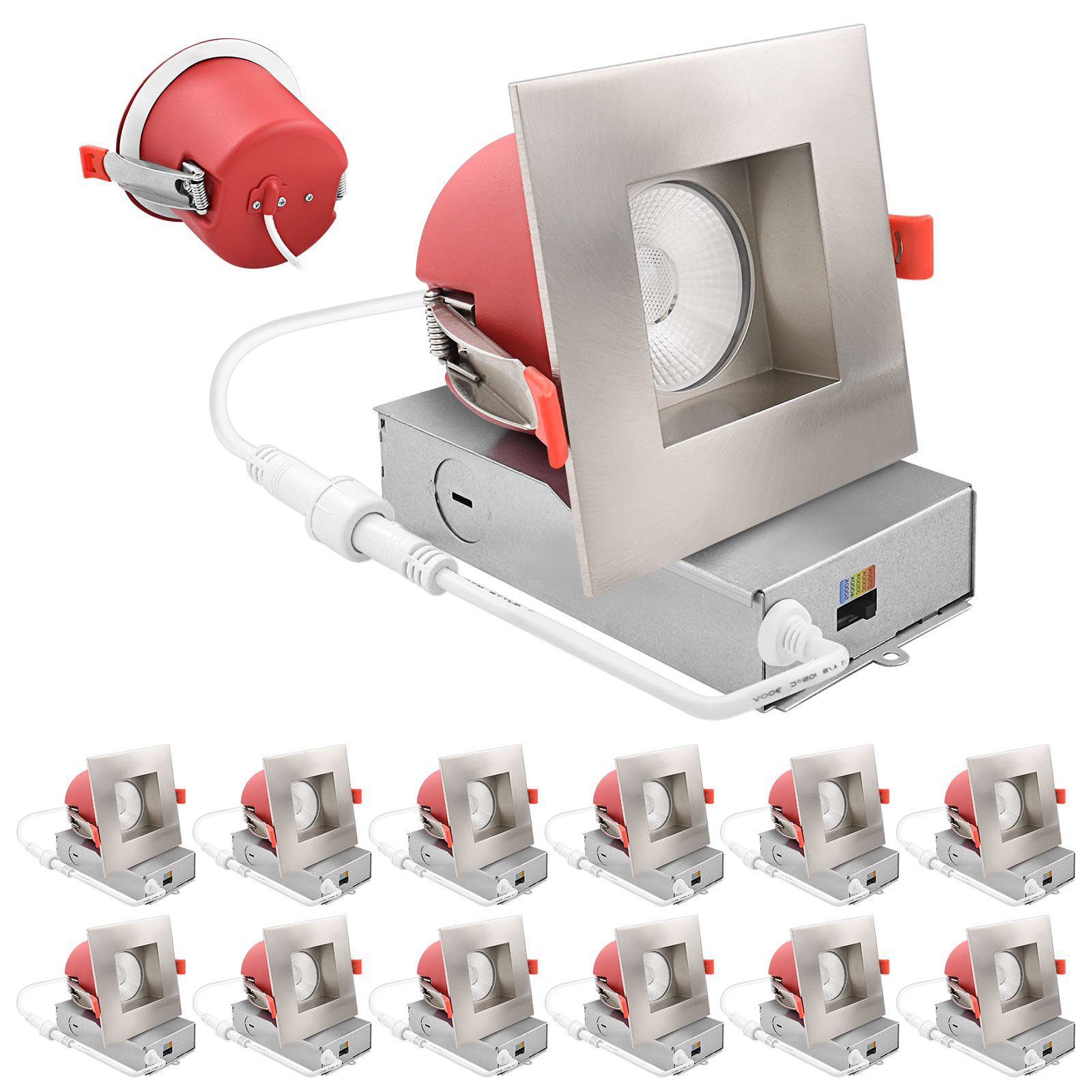 Luxrite 12-Pack 4" Square LED Recessed Light J-Box 5CCT 2700K-5000K 2 ...