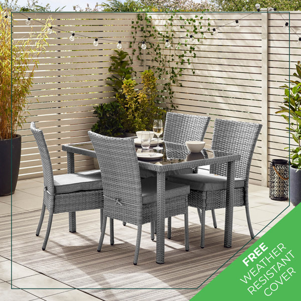 Lark Manor Len Classic 4 Seater Outdoor Dining Set - Glass Topped Table ...