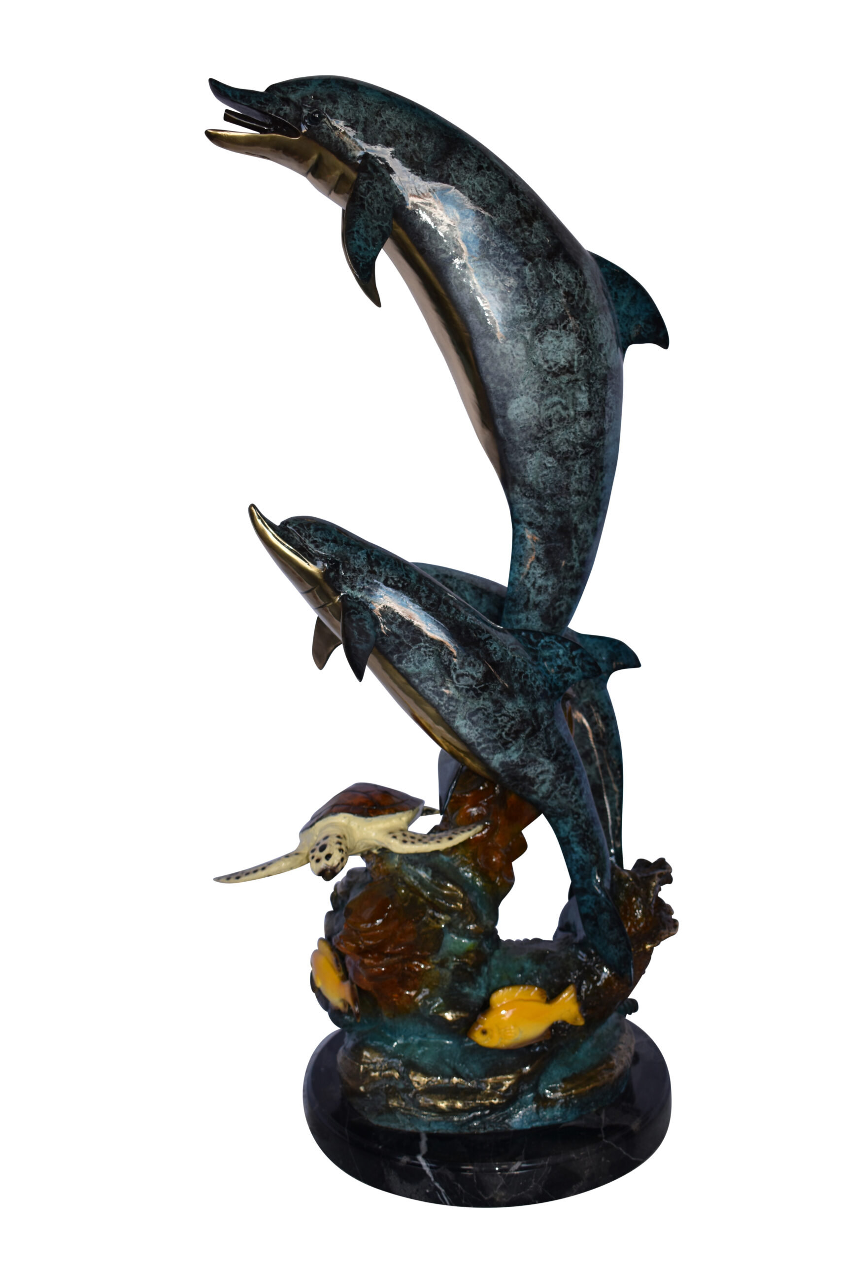 NIFAO Statue bronze bronze nageant à côté d'une tortue de mer, 17 po x ...