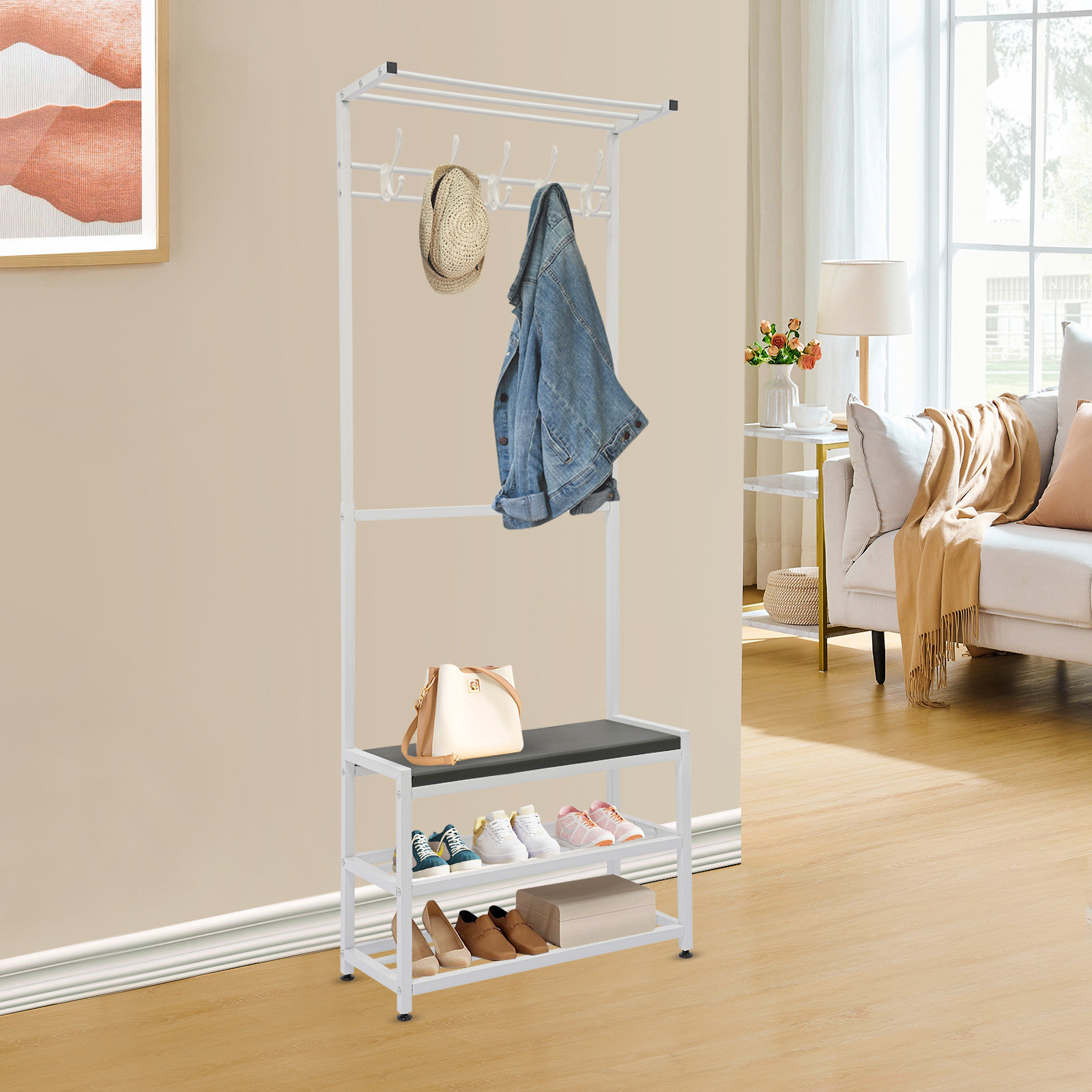 Latitude Run® Demirhan 5 - Hook Freestanding Coat Rack with Storage ...
