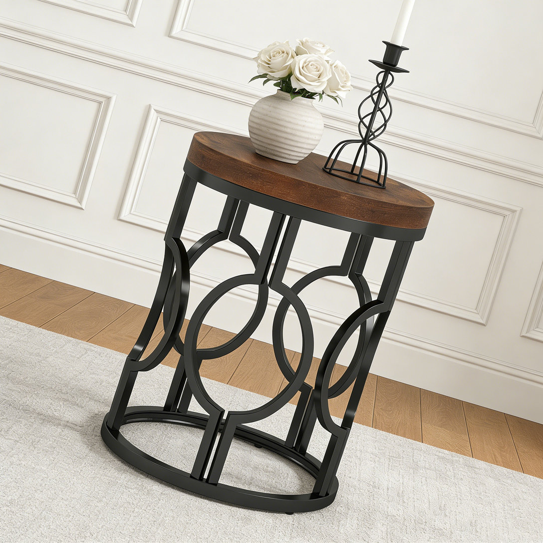 17 Stories Round Industrial Side Table with Metal Hollow Frame | Wayfair