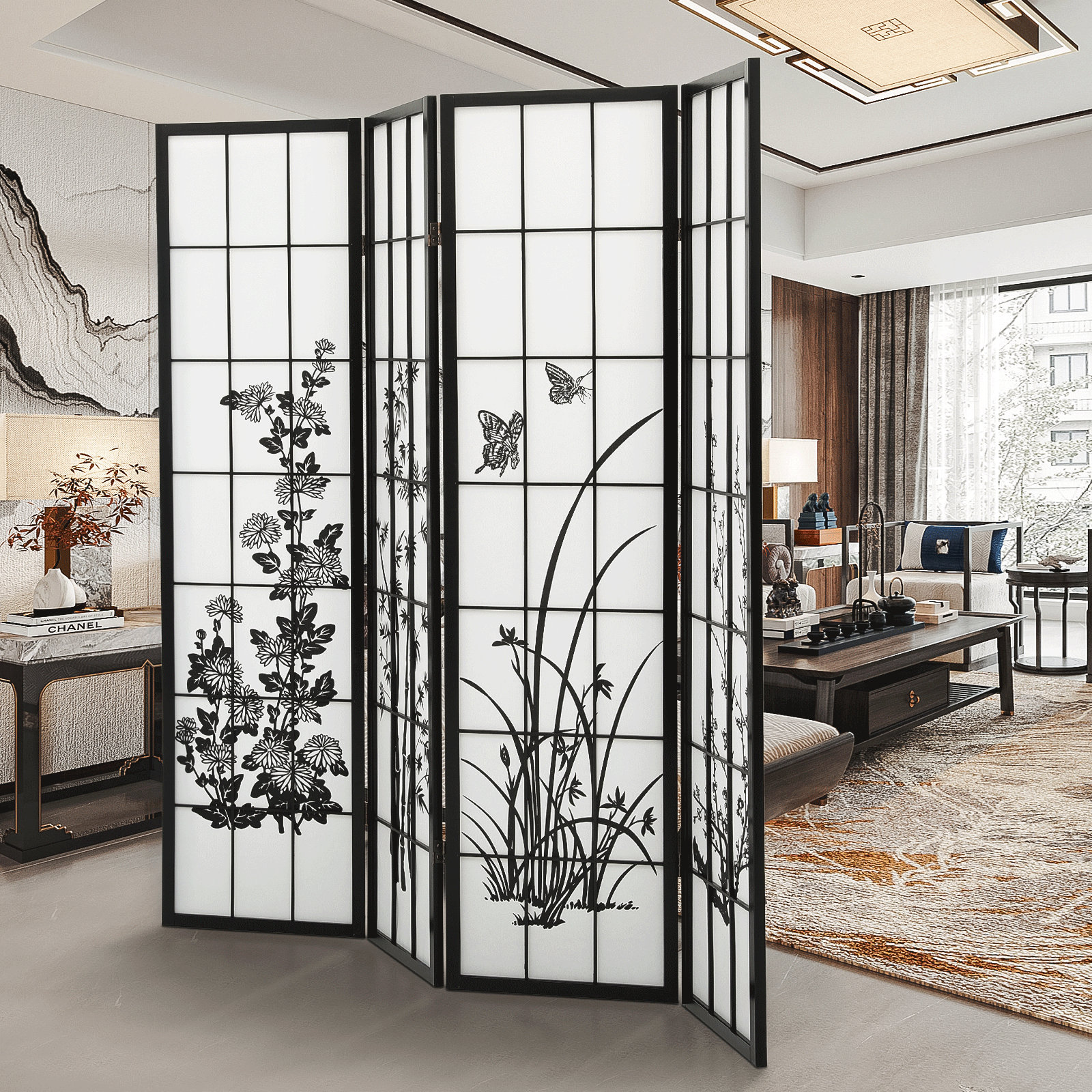 Red Barrel Studio 4 Panel Foldable Wooden Screen, 5.8ft Foldable ...