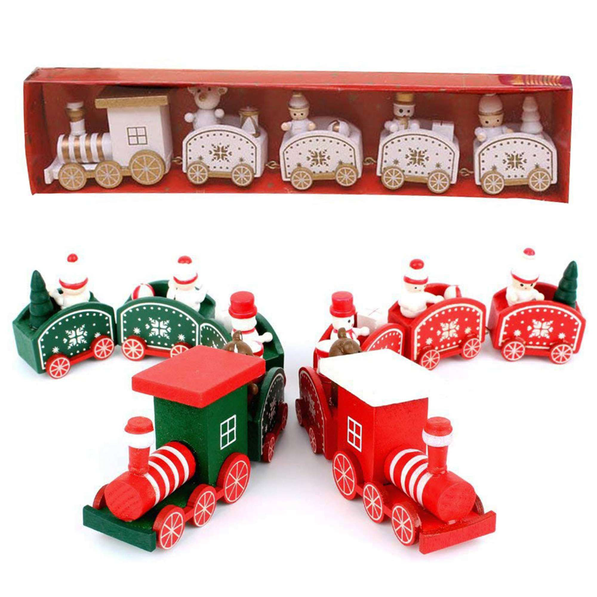 The Holiday Aisle® 3PCS Christmas Wooden Train Ornament Set Cute Mini ...