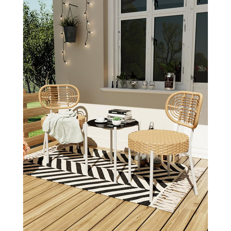 Ebern Designs 3-Piece Wicker Bistro Set for Patio, with Table ...
