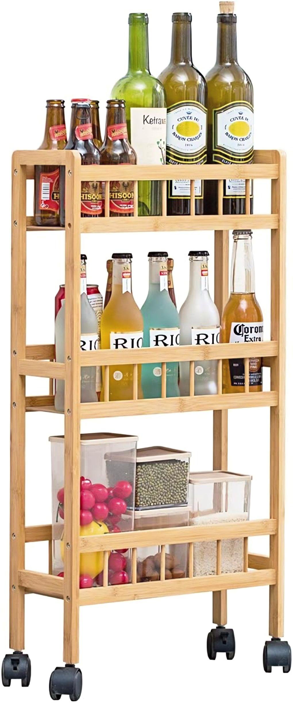 Ebern Designs Bamboo 3-Tier Kitchen Removable Storage Cart, Slim Slide ...