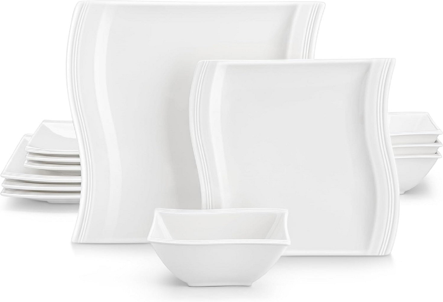 Tineco Malacasa Plates And Bowls Sets,12-piece Ivory White Square ...