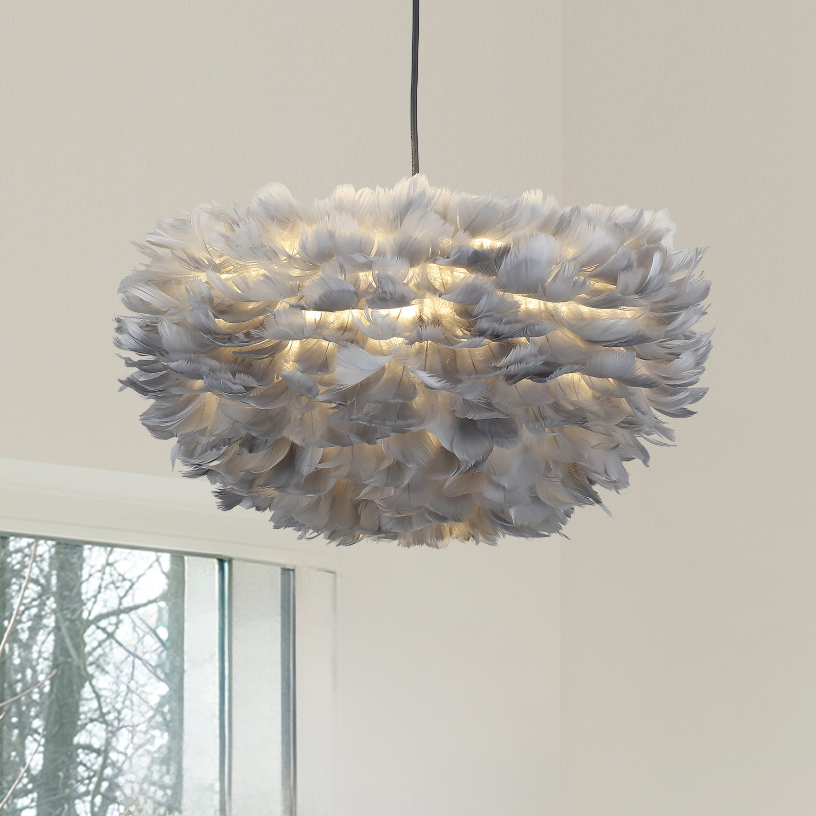 Dakota Fields Gray Feather Chandelier 3-Light Modern Pendant Light ...