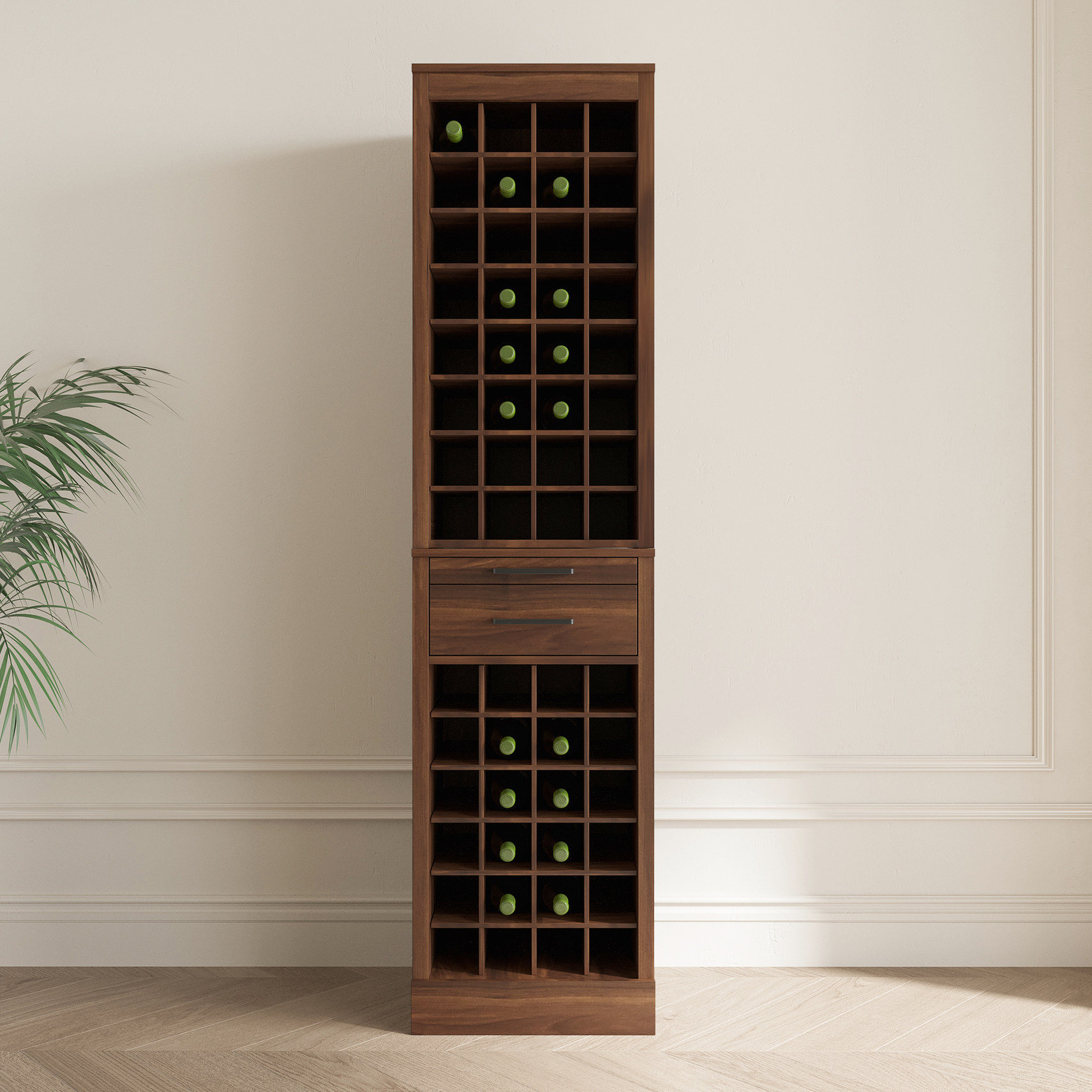 Ebern Designs Modular Wine Cabinet In Rich Brown Walnut - Accommodates ...