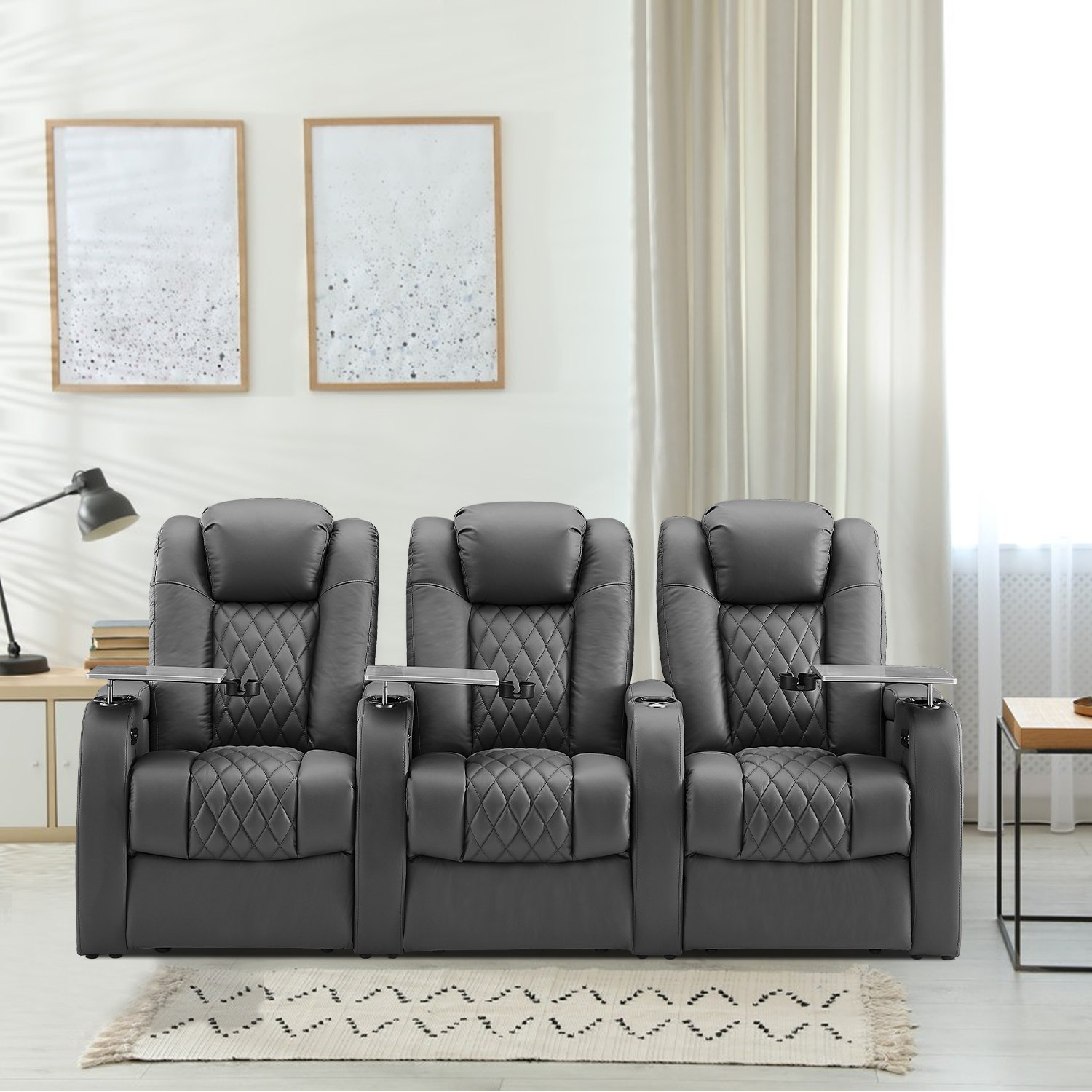 Latitude Run® Leather Home Theater Seating with Cup Holder & Reviews ...