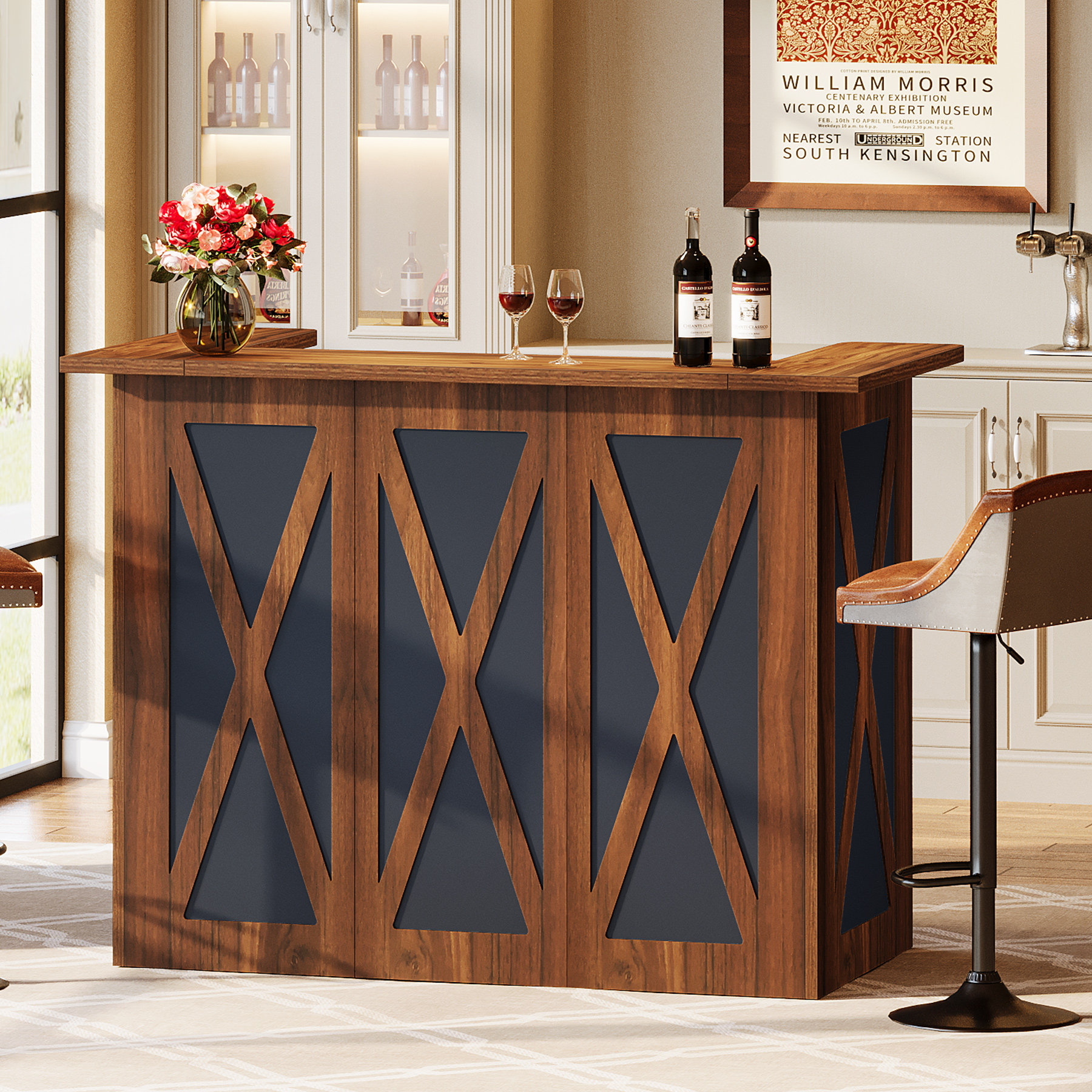 Gracie Oaks 59-Inch Home Bar Unit Liquor Bar Table for Home Pub, Bistro ...