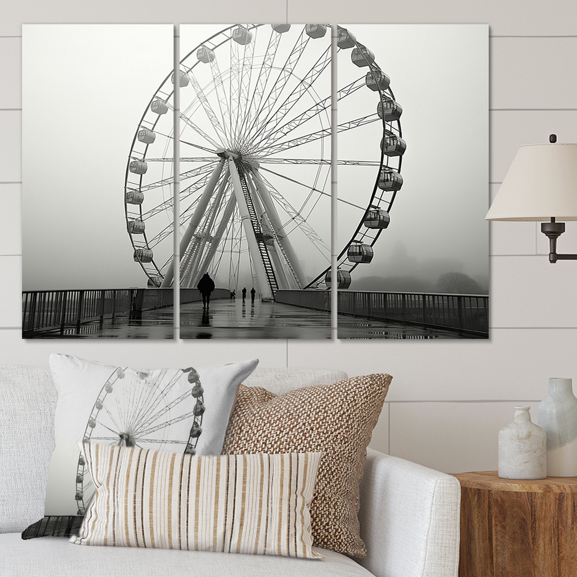 Ebern Designs Gray Ferris Wheel Dizzying Heights On Canvas 3 Pieces ...
