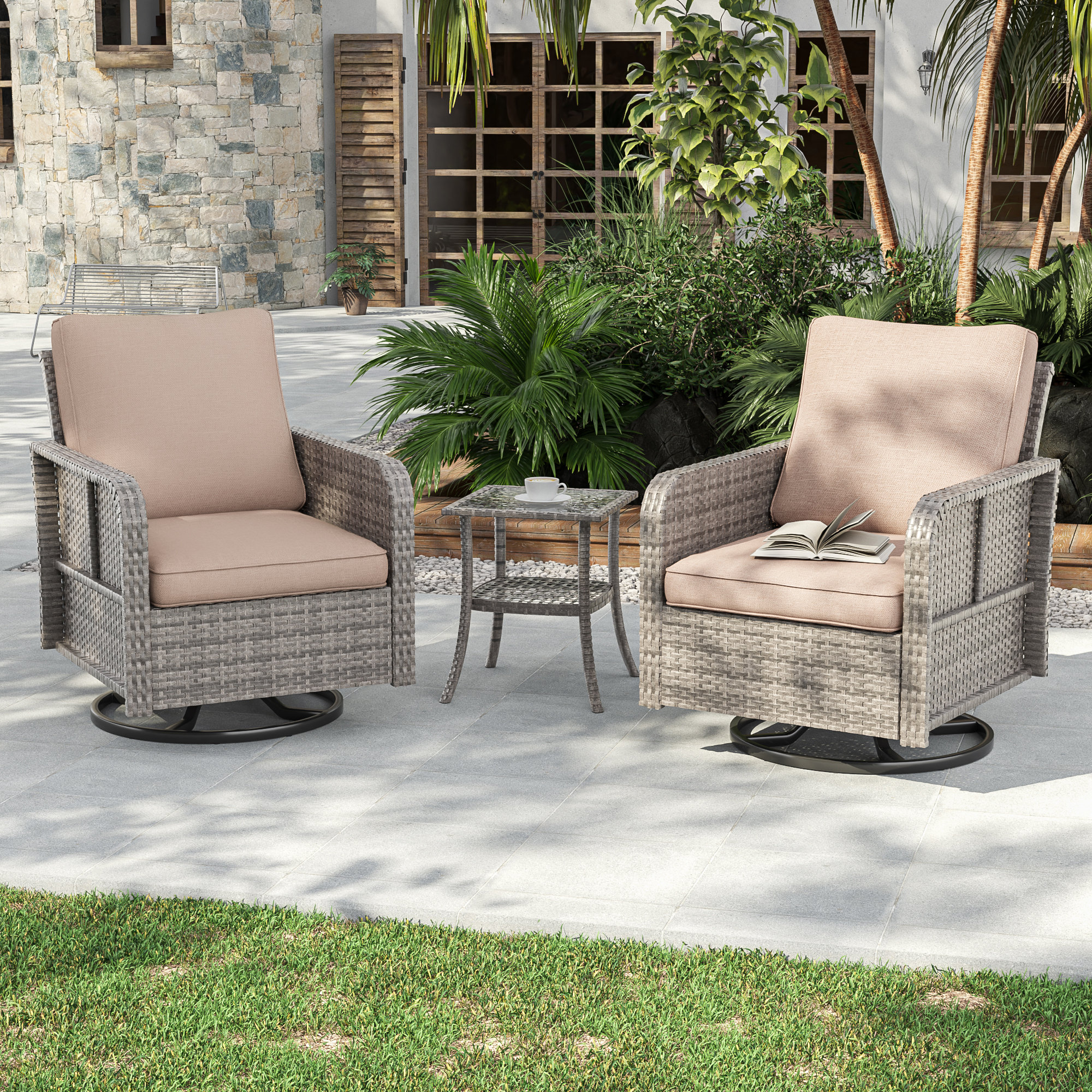ACEGOSES 3 Piece Patio Bistro Set with Swivel Rocker | Wayfair