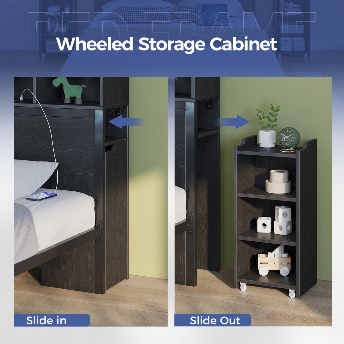 Wrought Studio™ Bed Frame with Headboard & 2 Hidden Storage Cabinets ...