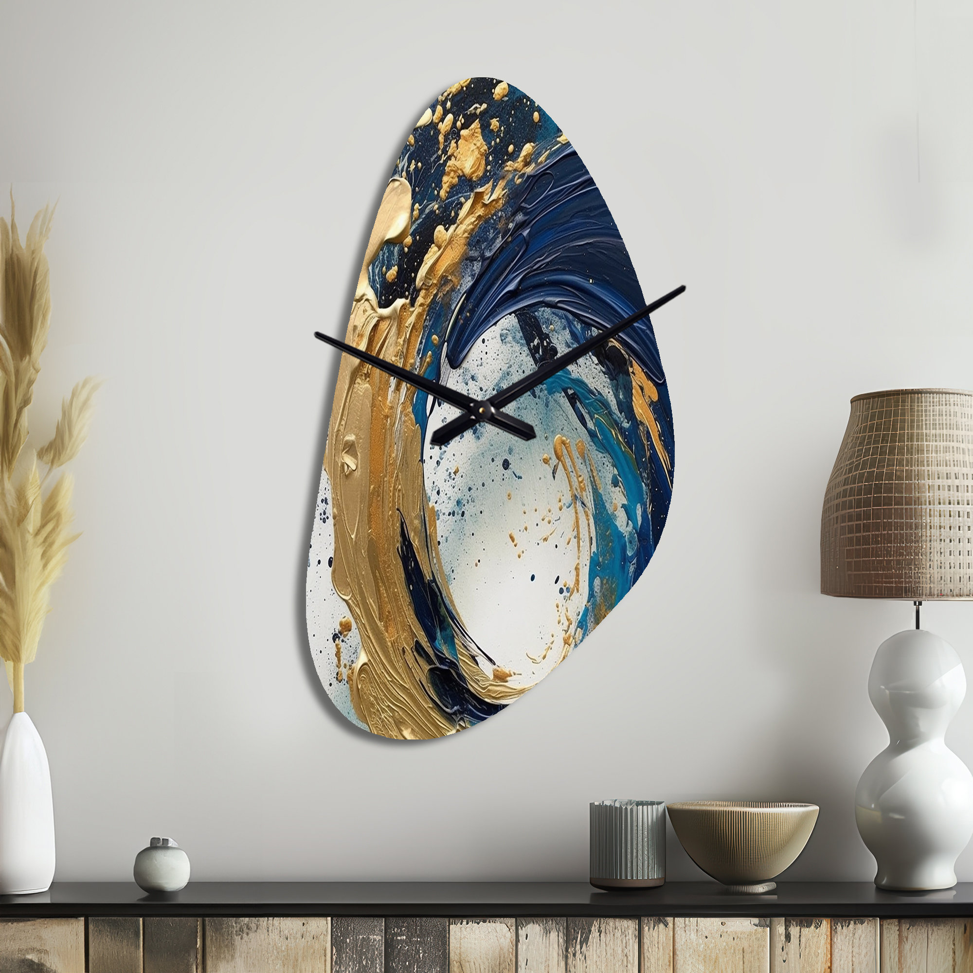 Design Art Dark Blue and Gold Strokes VI - Abstract Unique Shape Metal ...
