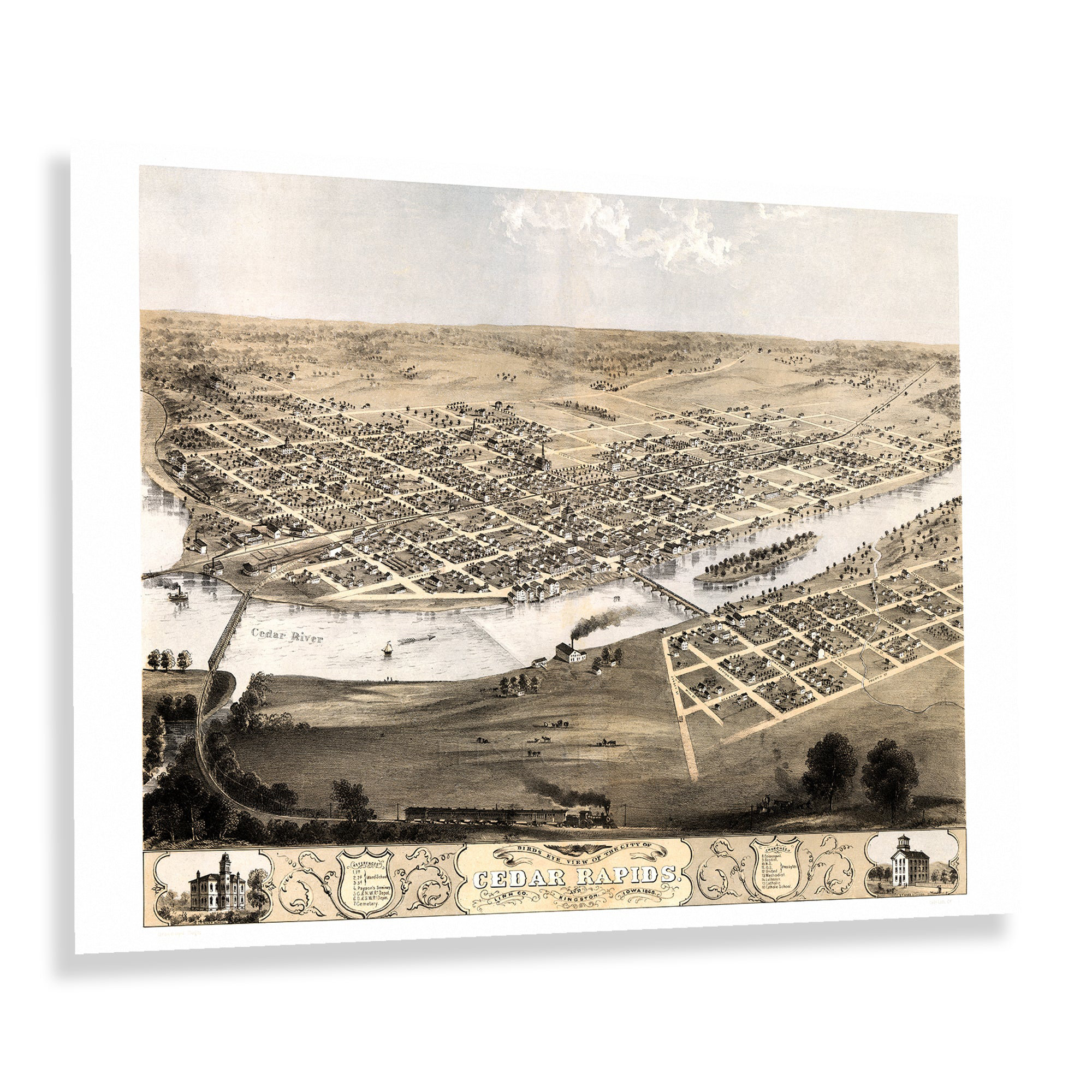 Winston Porter " 1868 Cedar Rapids & Kingston City Iowa Map Poster Wall ...