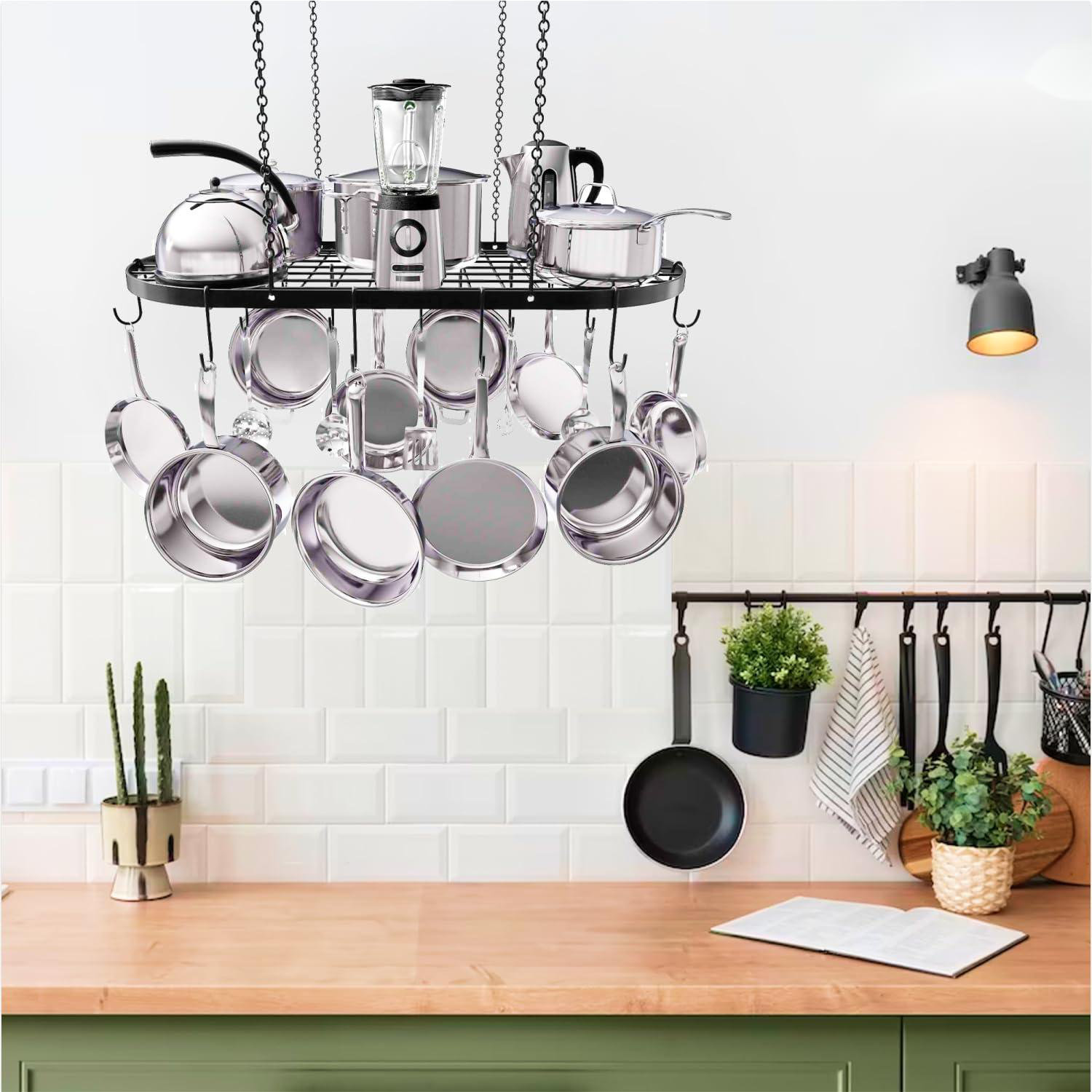 Mint Pantry® Heavy-Duty Hanging Pot Rack - Stylish Black Ceiling ...