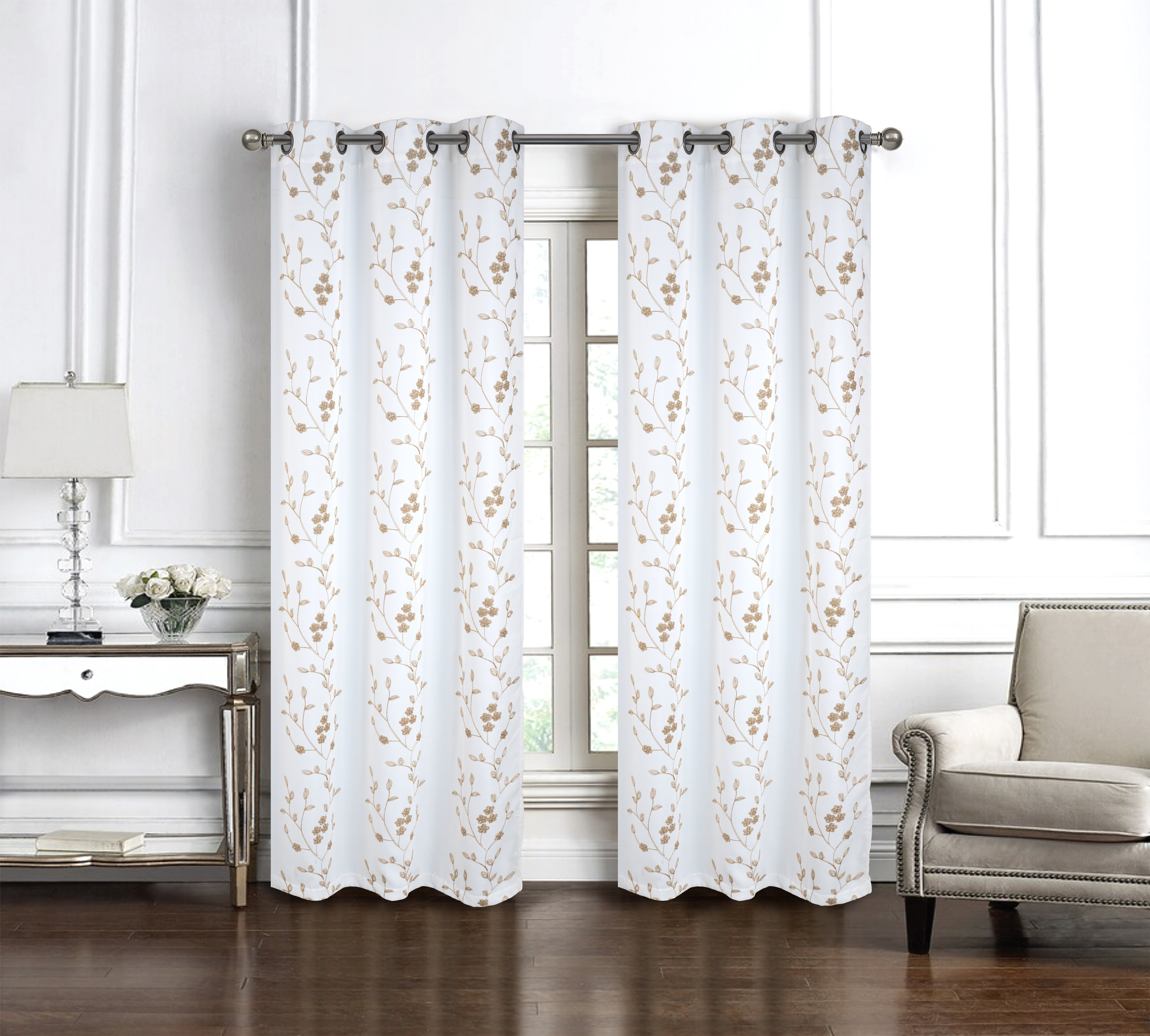 Winston Porter Bonilla Flowers Embroidered Floral Privacy Window ...