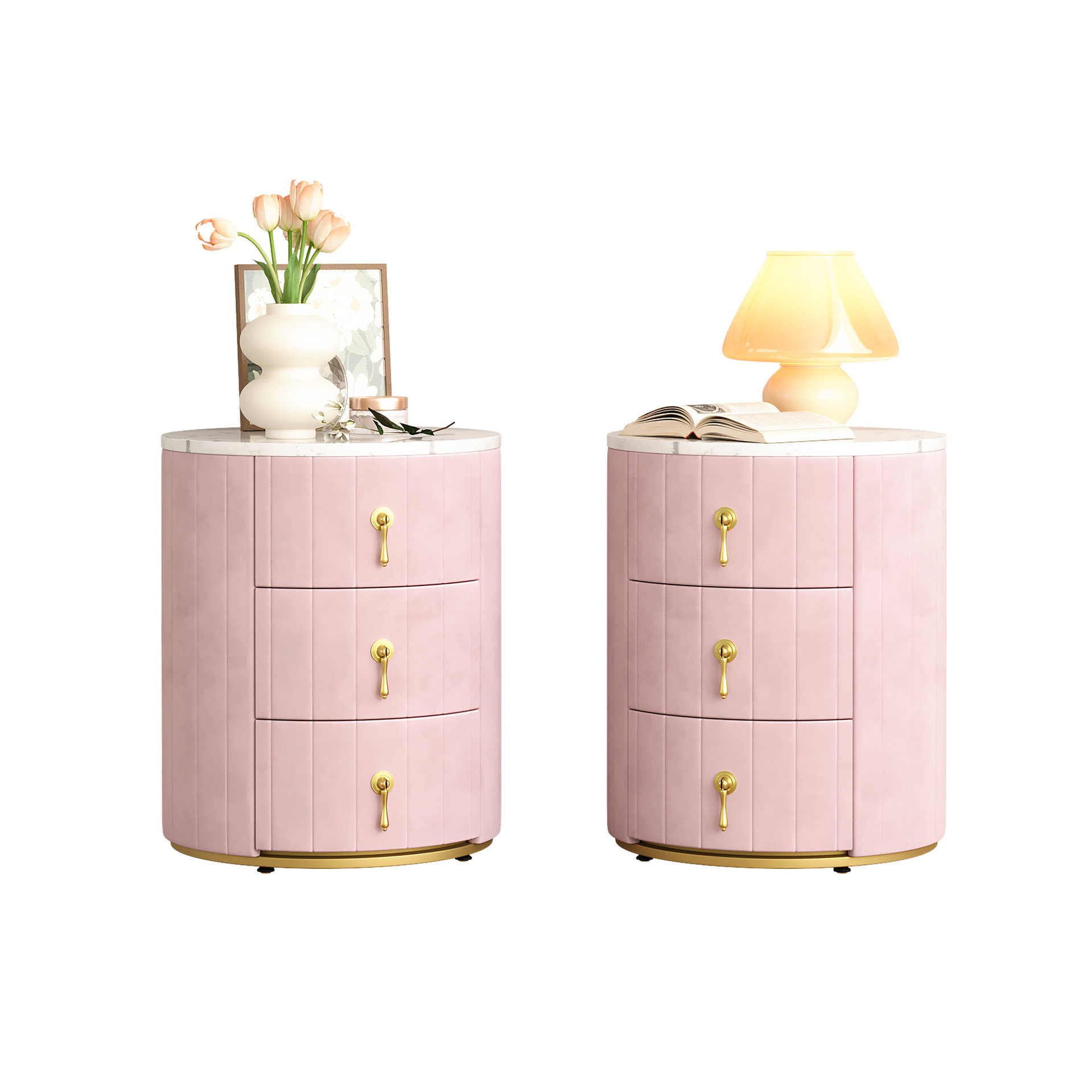 Latitude Run® 2 Round Nightstand With 3 Drawers For Storing Small ...