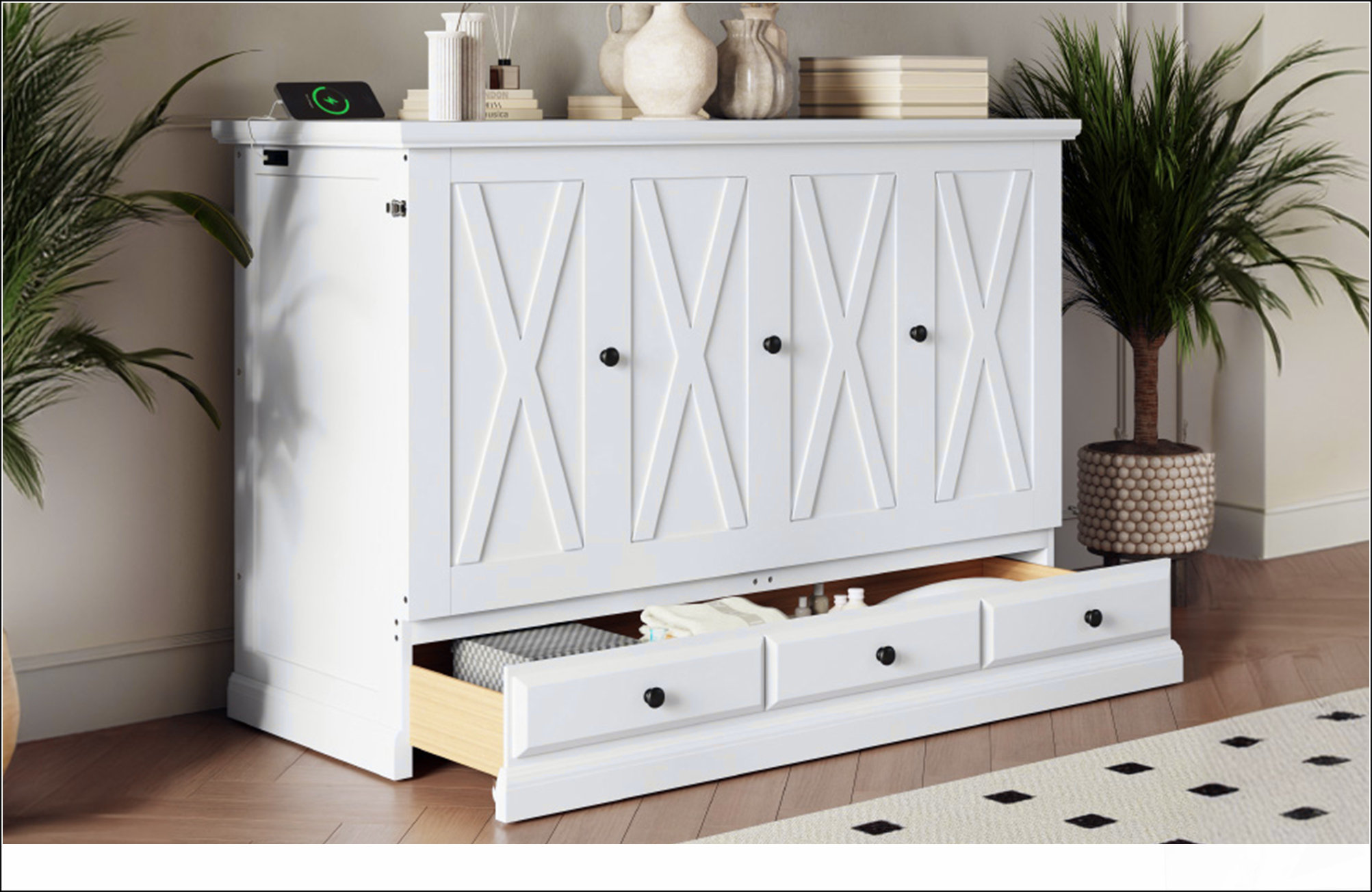 Lark Manor™ Solid Pine Murphy Bed Chest Cube Cabinet Bed with Charging ...