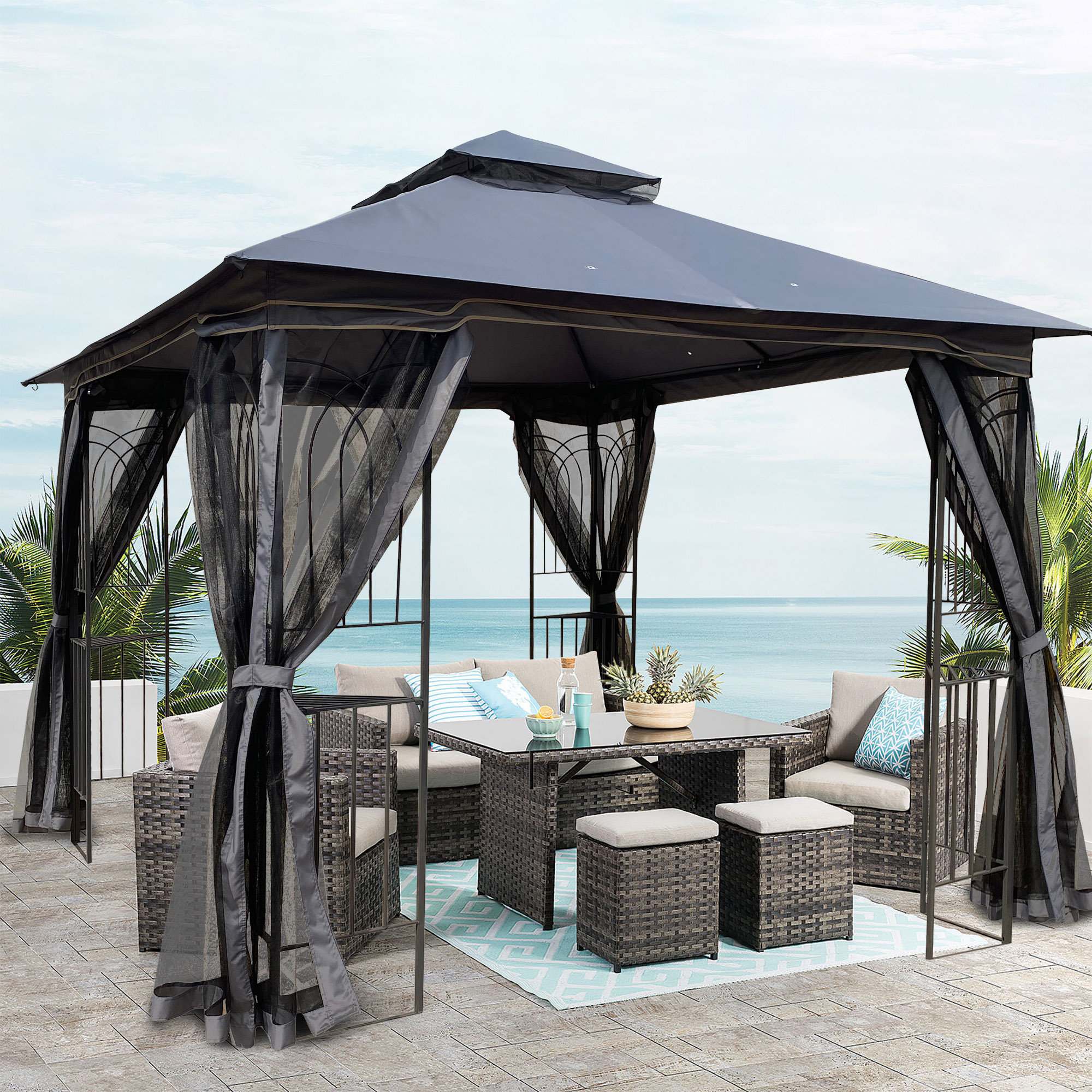 BVNECXP Outdoor Patio Gazebo Canopy Tent With Ventilated Double Roof ...