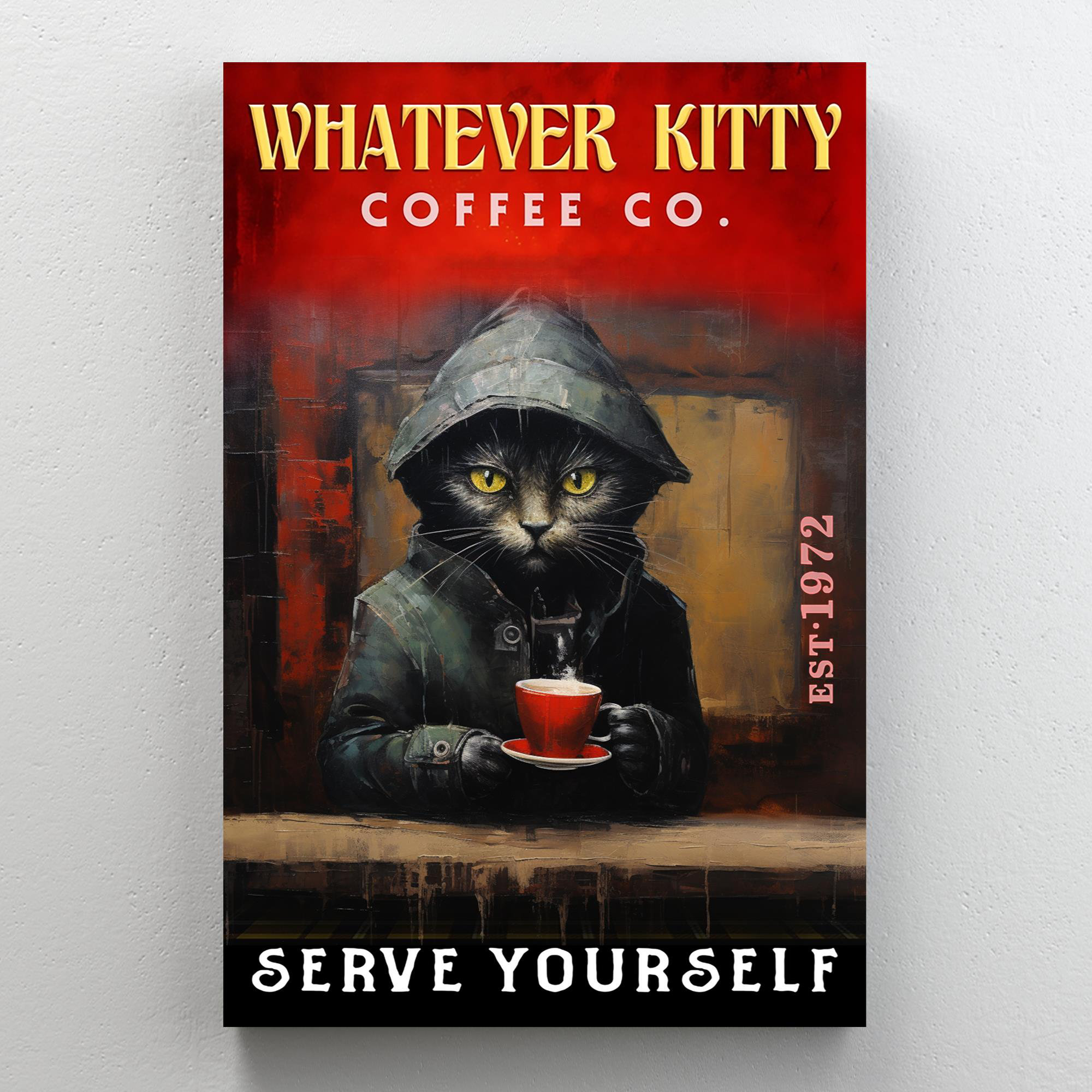 Trinx Whatever Kitty Coffee Co - 1 Piece Rectangle Graphic Art Print On ...