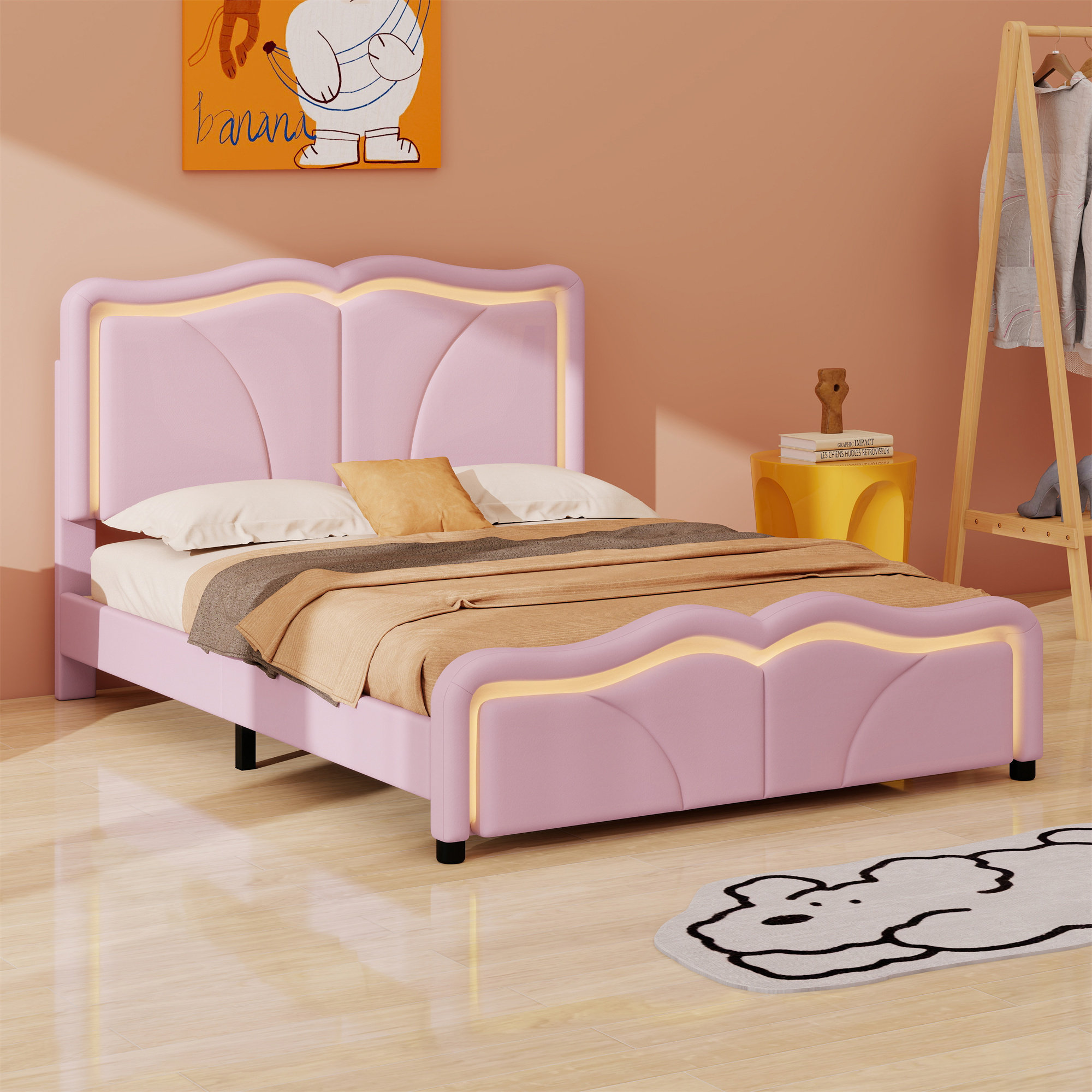 Brayden Studio® Upholstered Platform Bed With Curve Shaped And Height ...