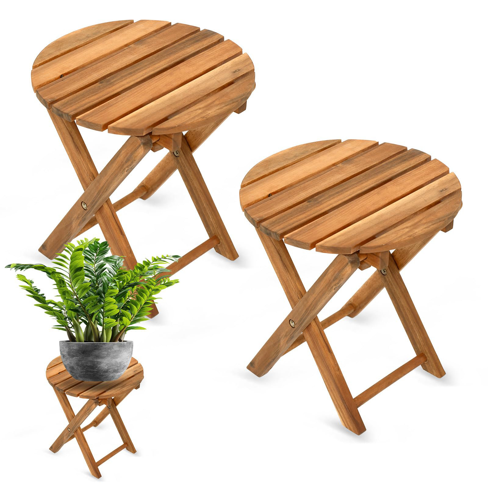 George Oliver Patio Folding Table, Small Wooden Folding Table (Natural ...