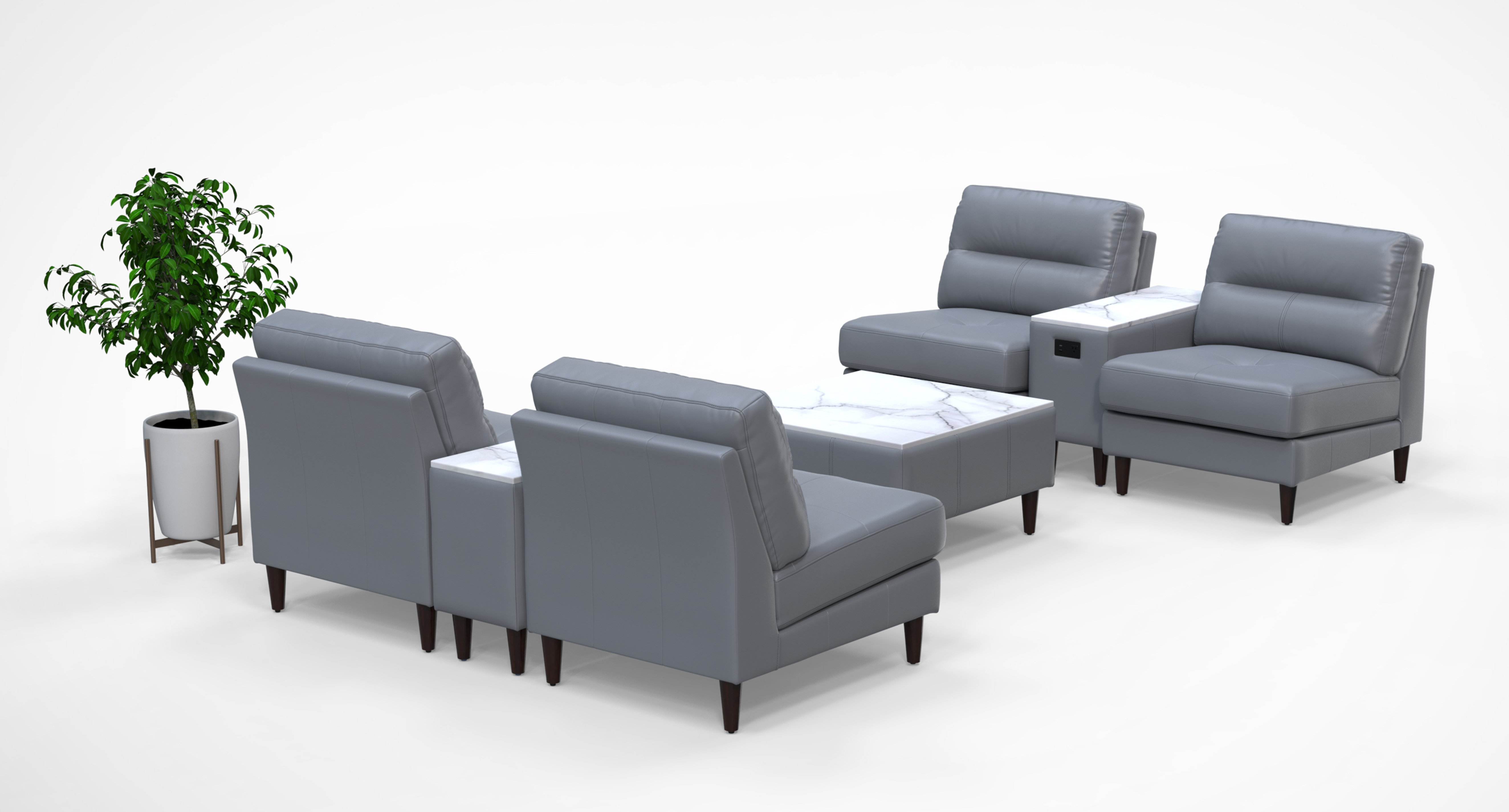 Reunion 4 Person Waiting Room Reception Chairs with Charging Tables Set ...