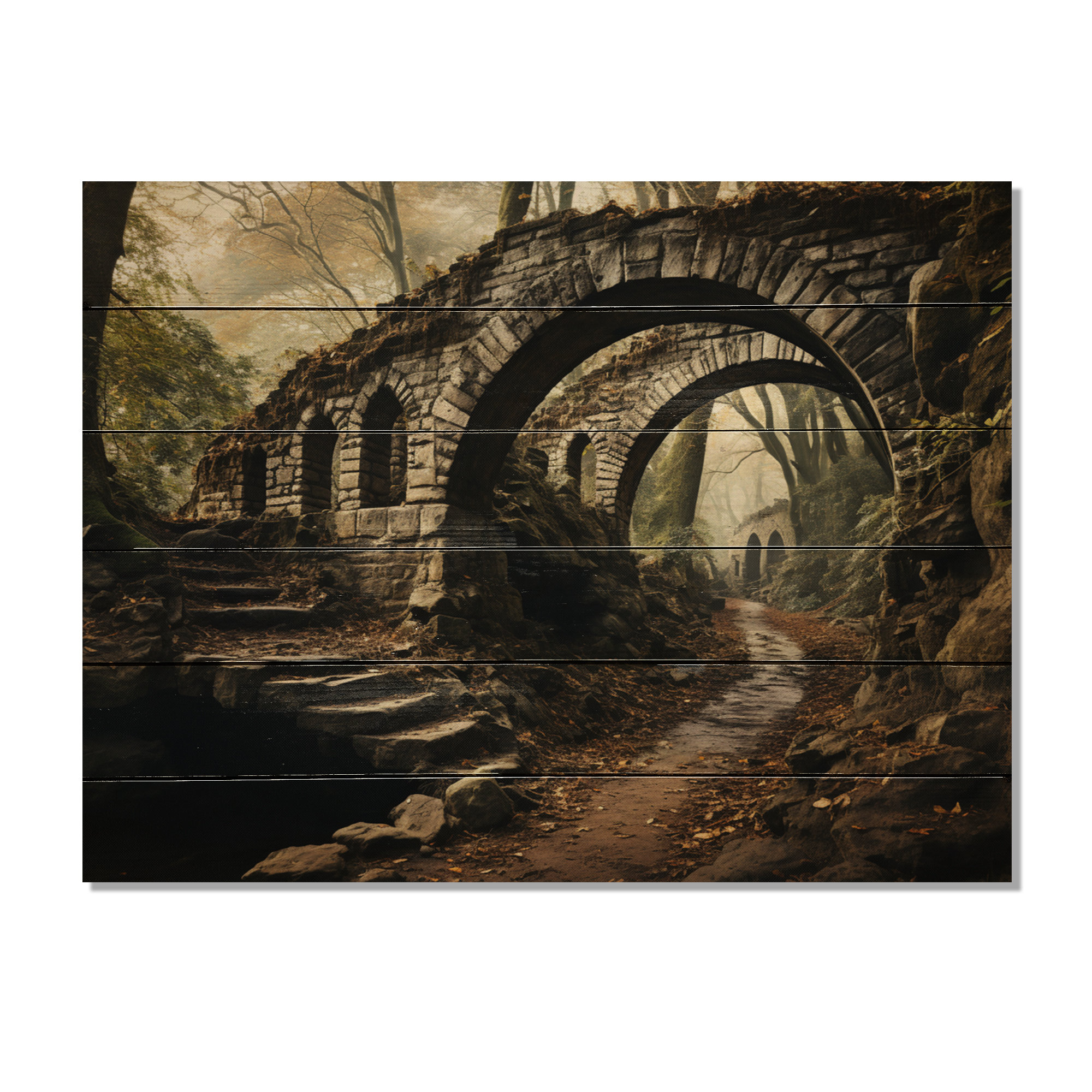 Red Barrel Studio® Latrise Gray Bridge Rustic Archway Slate II On Wood Print | Wayfair