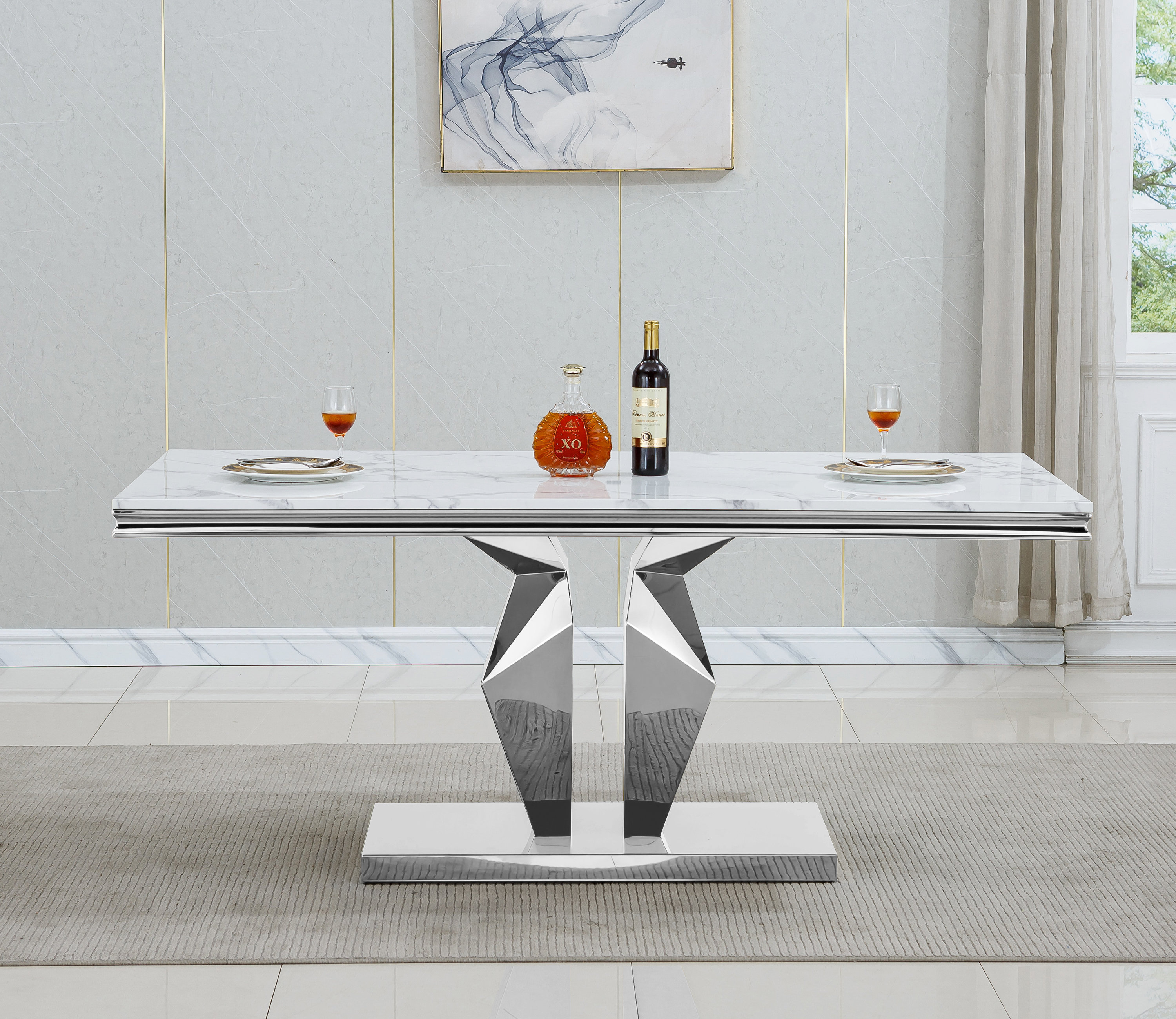 Wrought Studio™ White Marble Dining Table, Luxurious 70" Marble Table ...